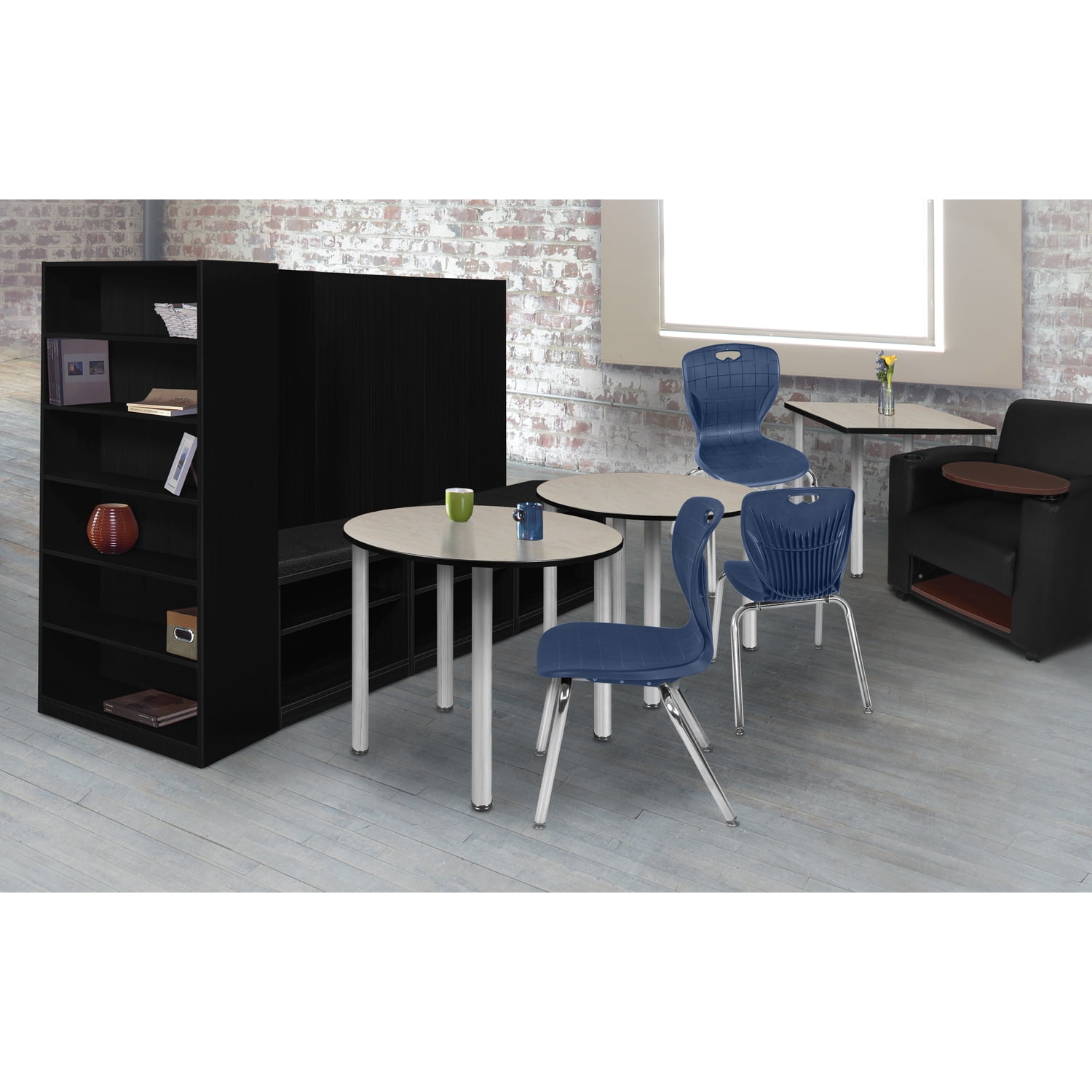 Kee 42in. Round Breakroom Table- Maple/ Chrome - Walmart.com