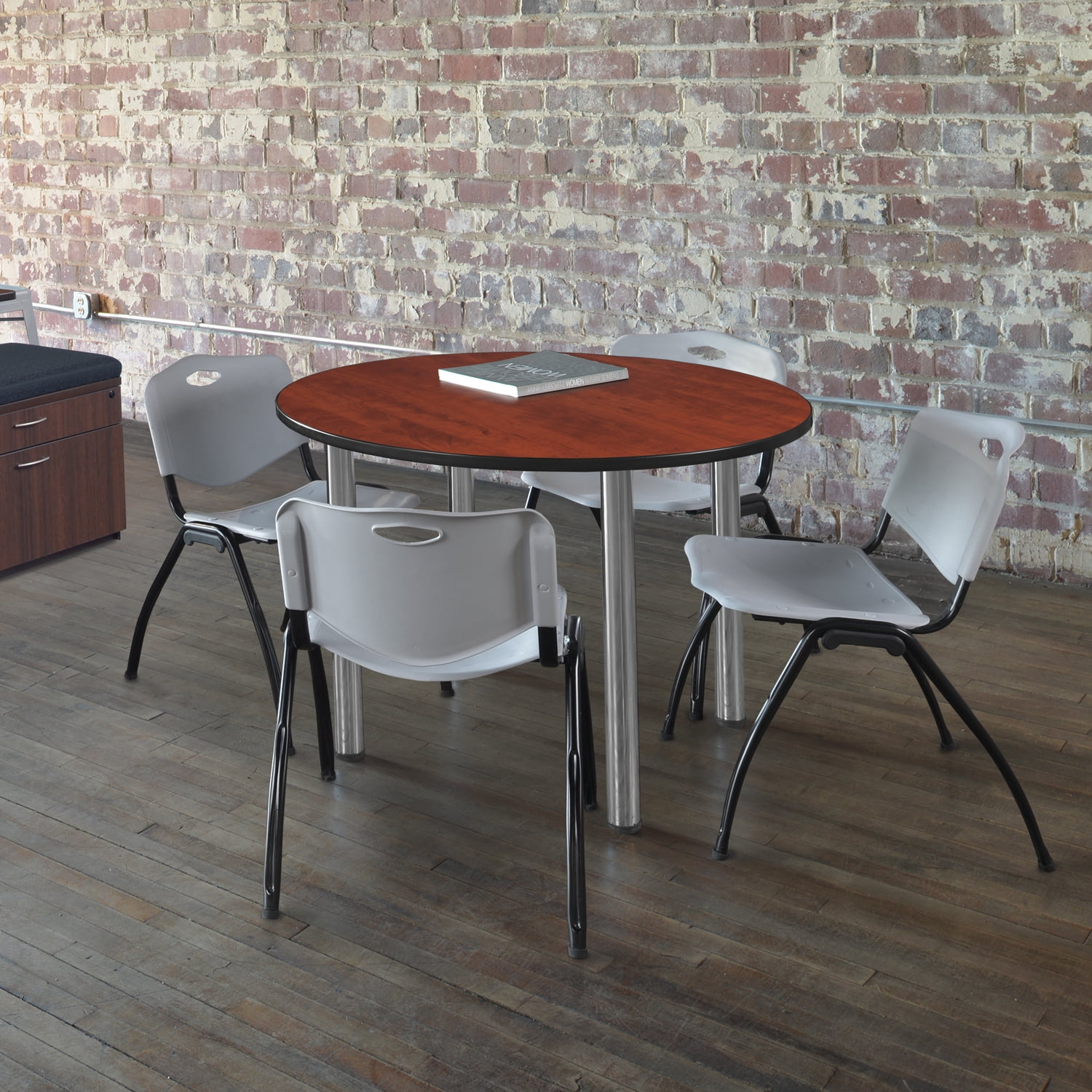 Regency Kee 48 in Round Breakroom Table- Cherry Top, Chrome Legs, 4 M ...