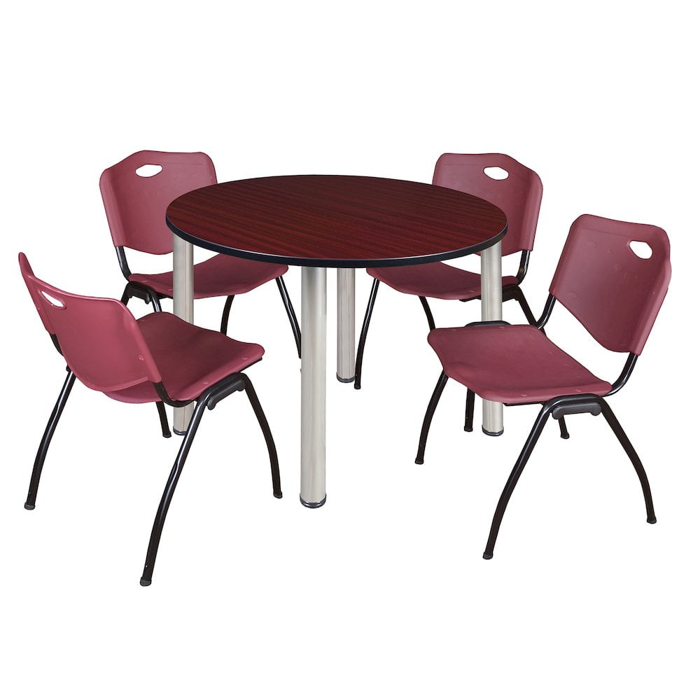 Regency 48 Round Breakroom Table- Mahogany Top, Chrome Legs, 4 M Stack ...