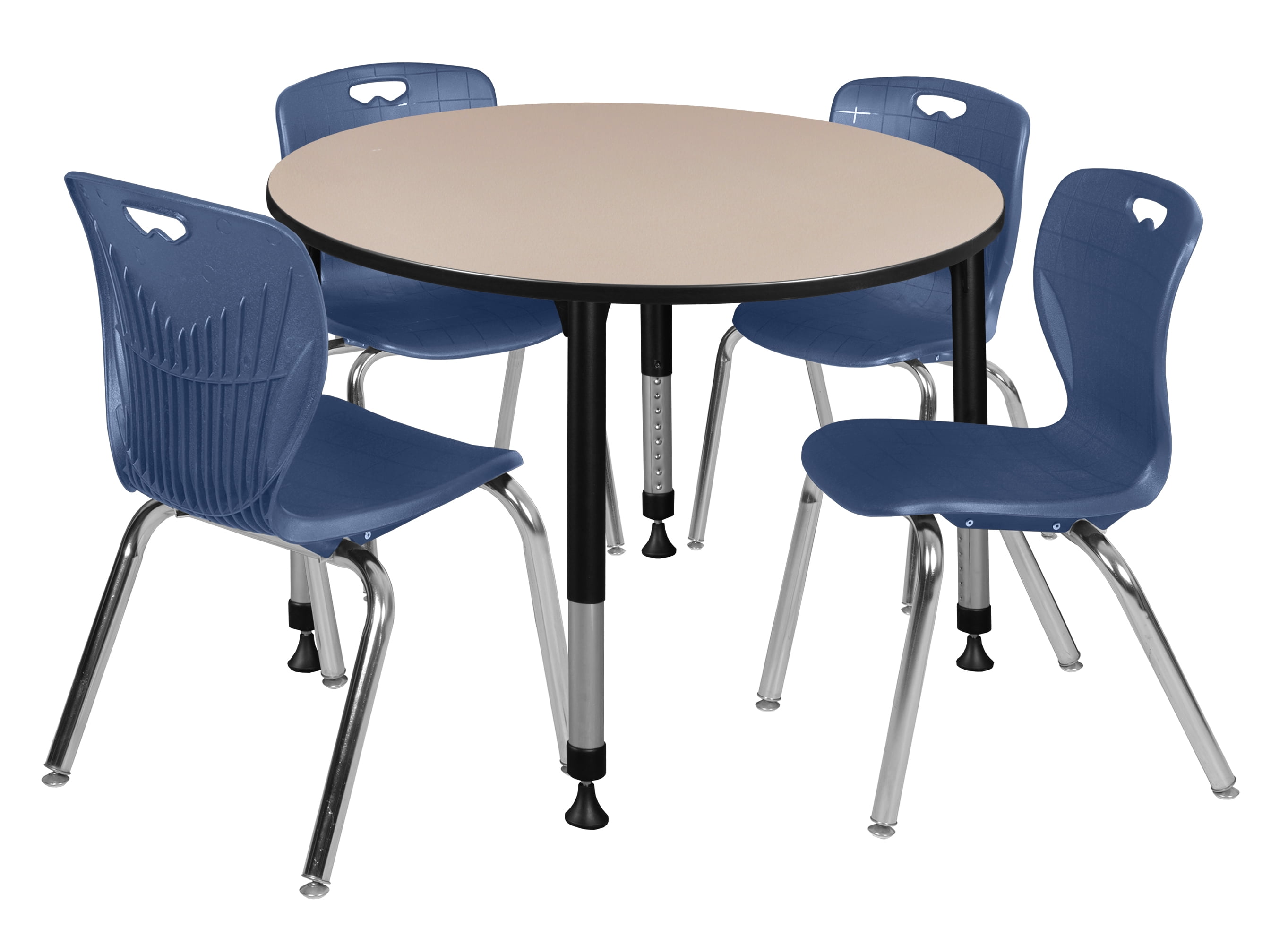 Kee 48" Round Adjustable Classroom Table - Beige & 4 Andy 18-in Chairs ...