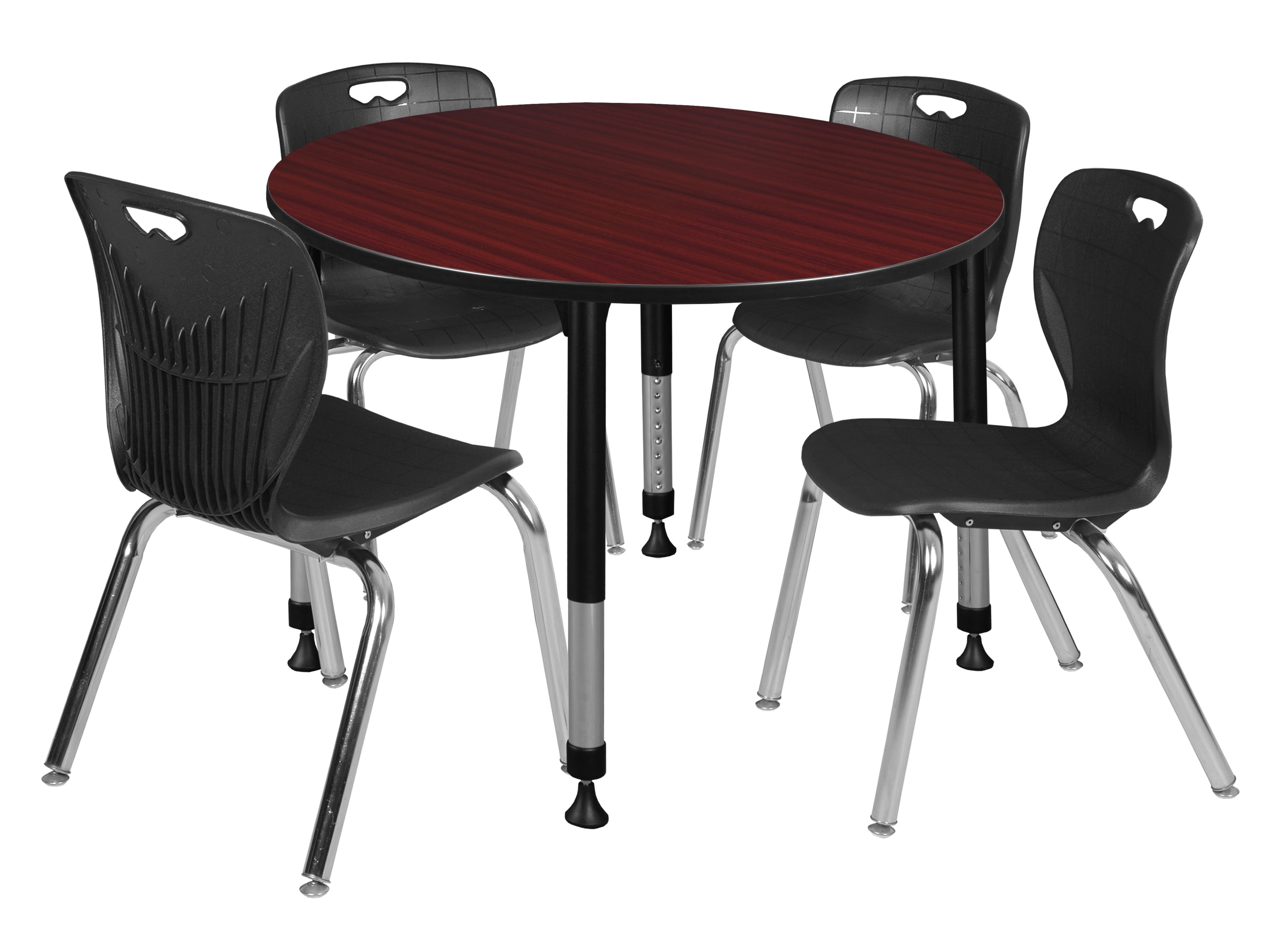 Kee 48" Round Height Adjustable Classroom Table - Mahogany & 4 Andy 18 ...