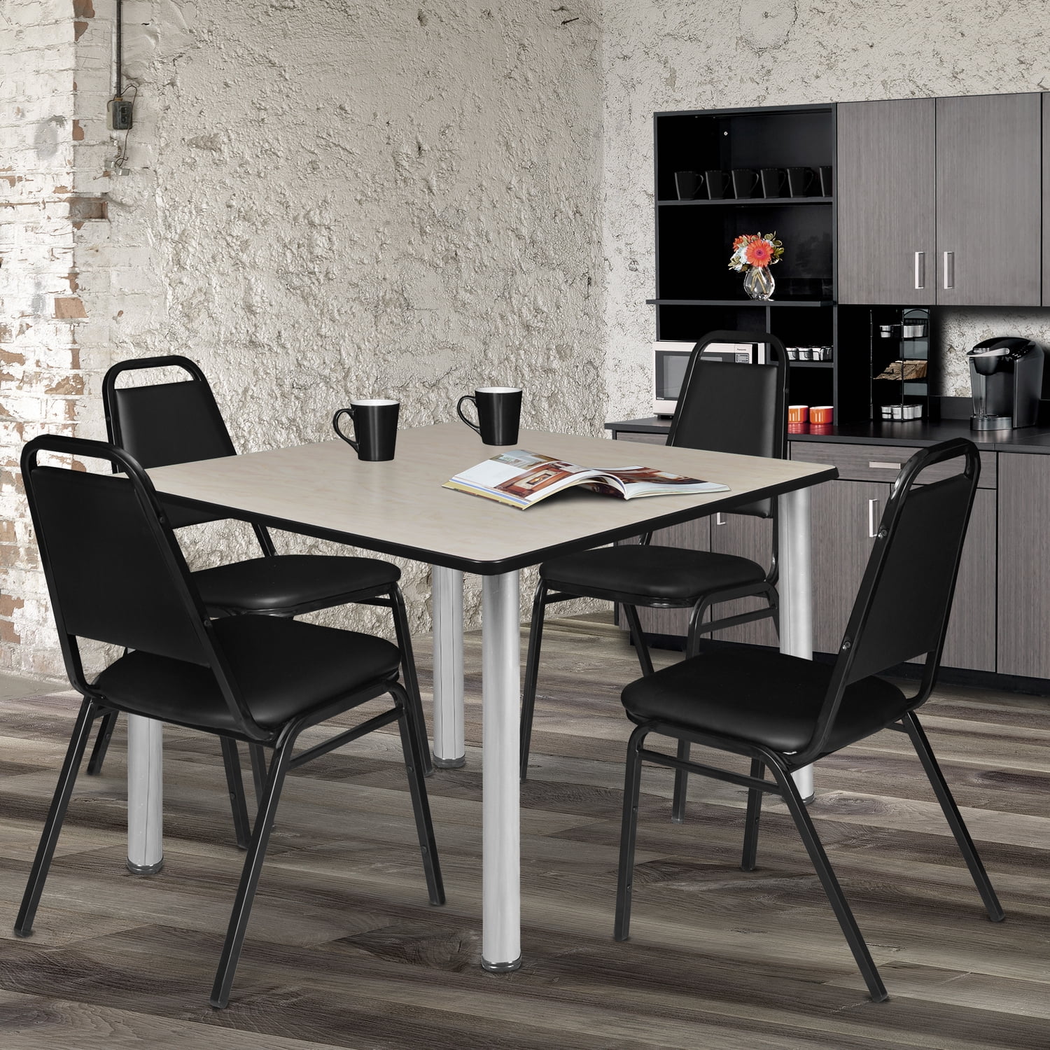 Regency Kee 48 in. Large Square Breakroom Table- Maple Top, Chrome Legs ...