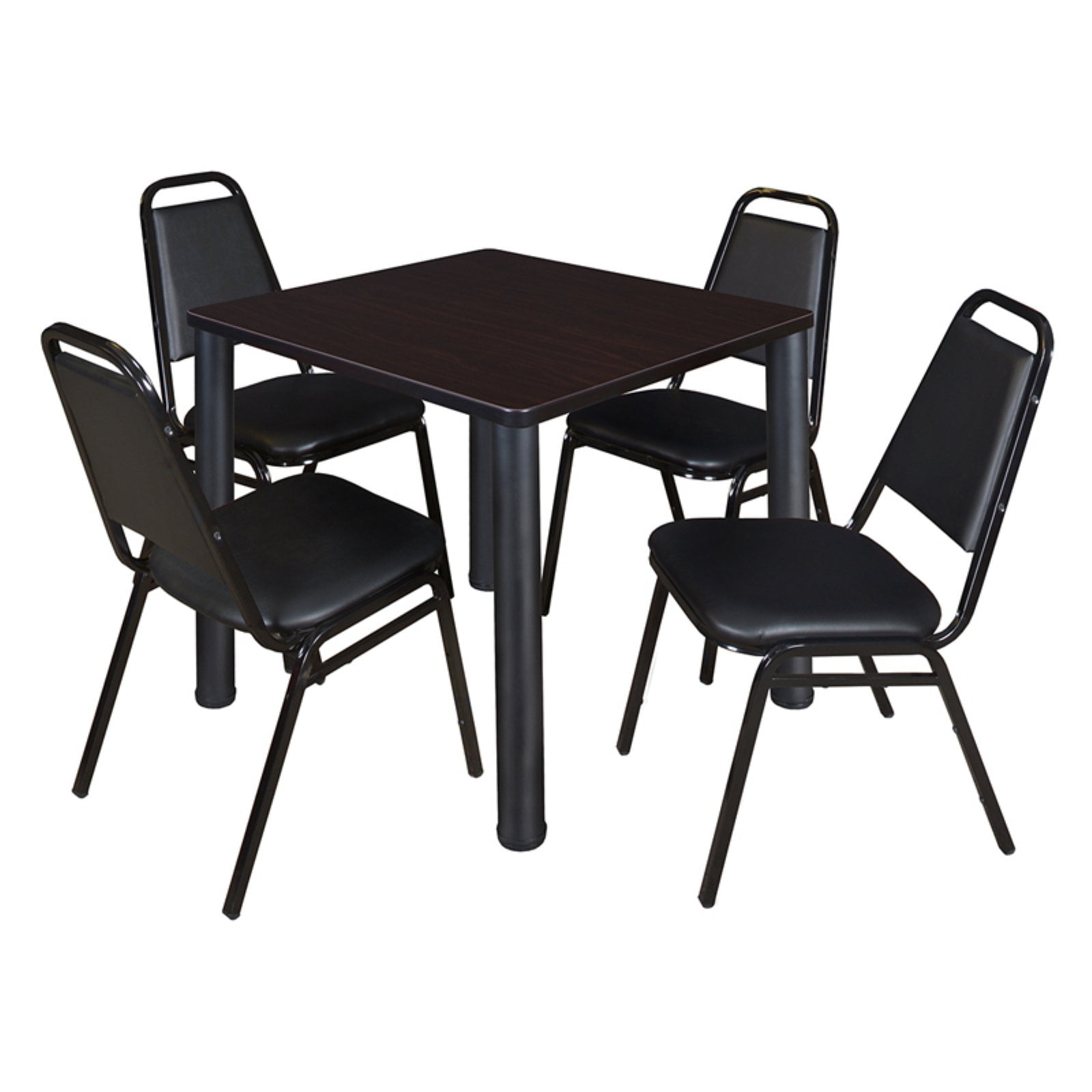 Kee 48" Square Breakroom Table- Mocha Walnut/ Chrome & 4 Restaurant ...