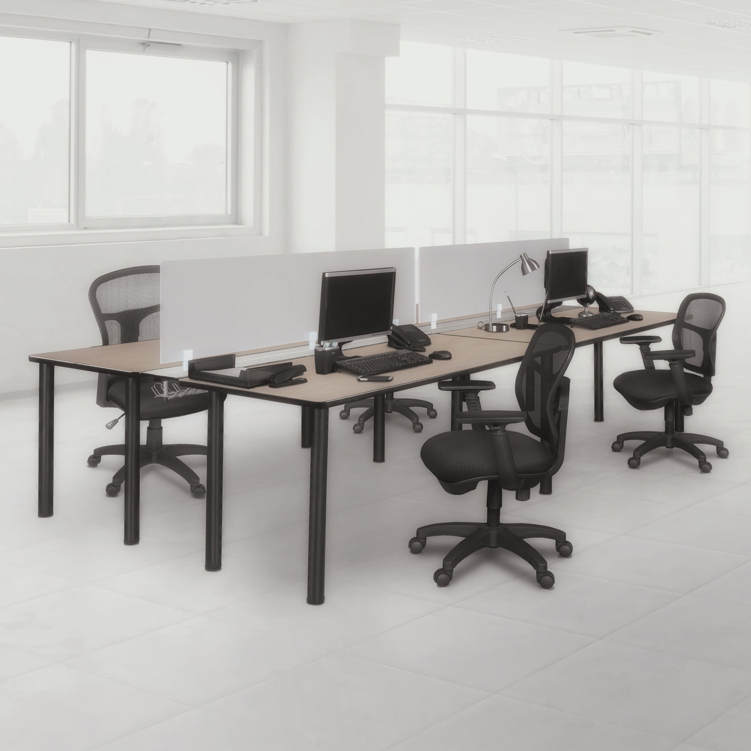 Kee 60" x 24" Double Benching System with Privacy Divider- Maple/ Black ...