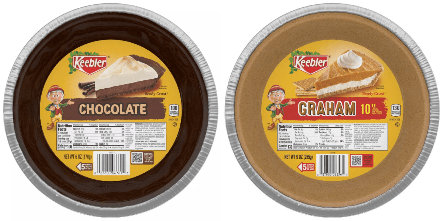 Keebler 9" Chocolate Pie Crust, 6 oz&Keebler 10" Graham Cracker Pie ...