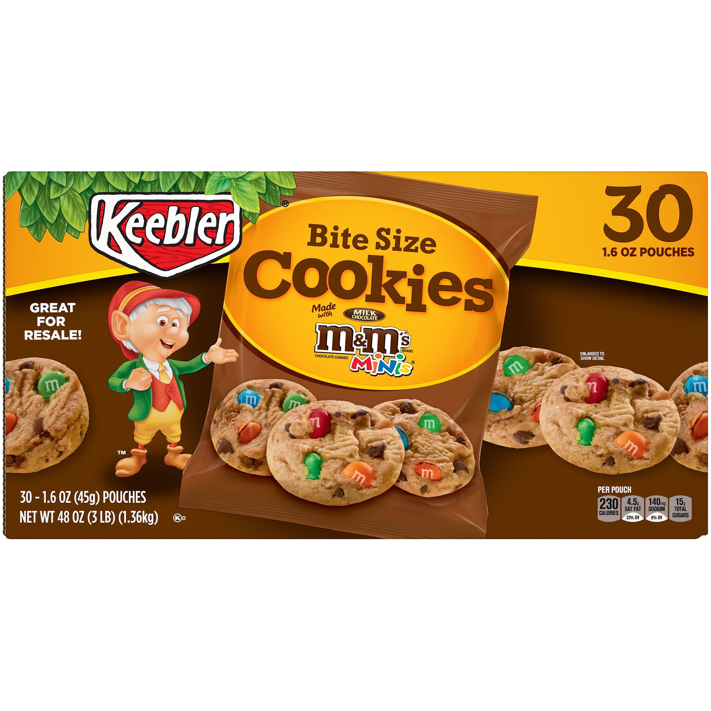 Keebler Mini M&M's Chocolate Chip Cookies Snack Pack, Bite Size, 1.6 oz ...