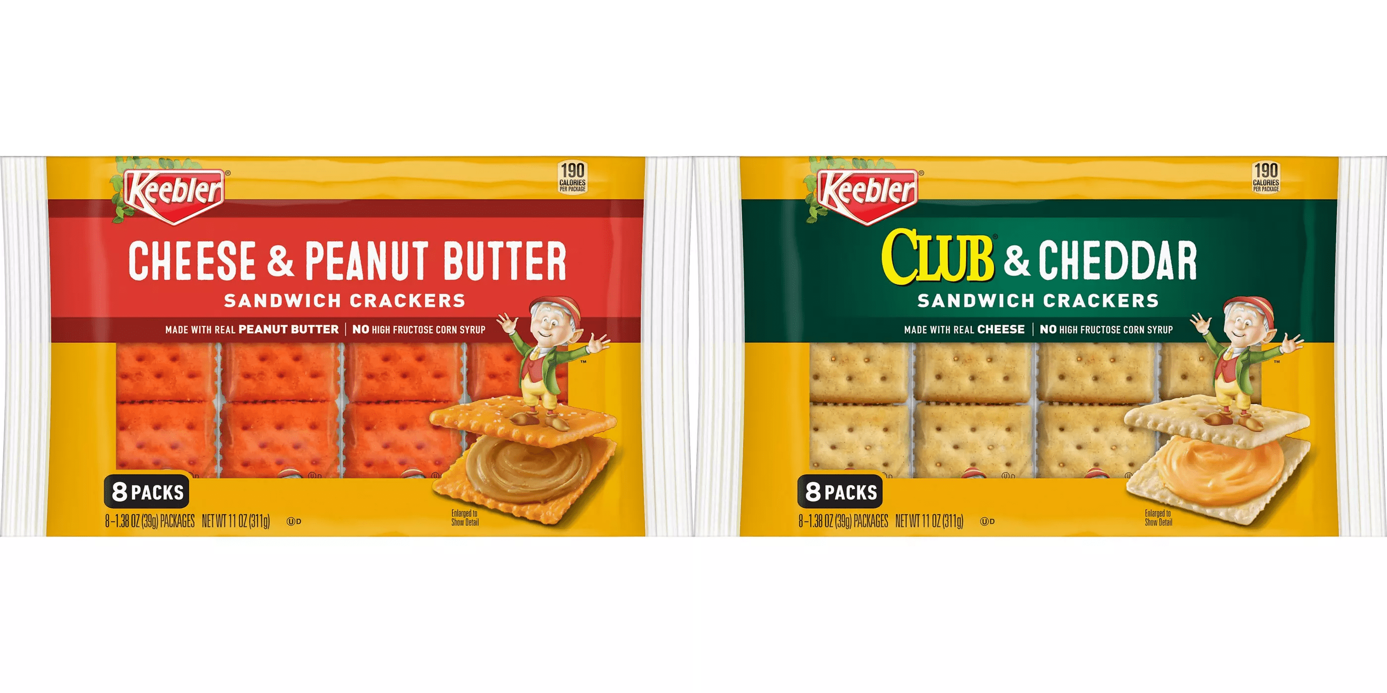 Keebler Cheese and Peanut Butter Sandwich Crackers, 11 oz, 8 ct&Keebler ...