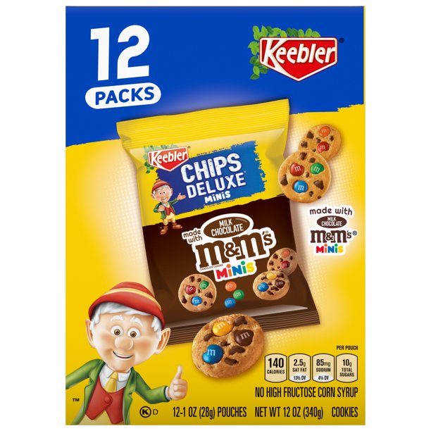 Keebler Chips Deluxe Minis Cookies with M&M's Minis Snack Bags , 12 ...