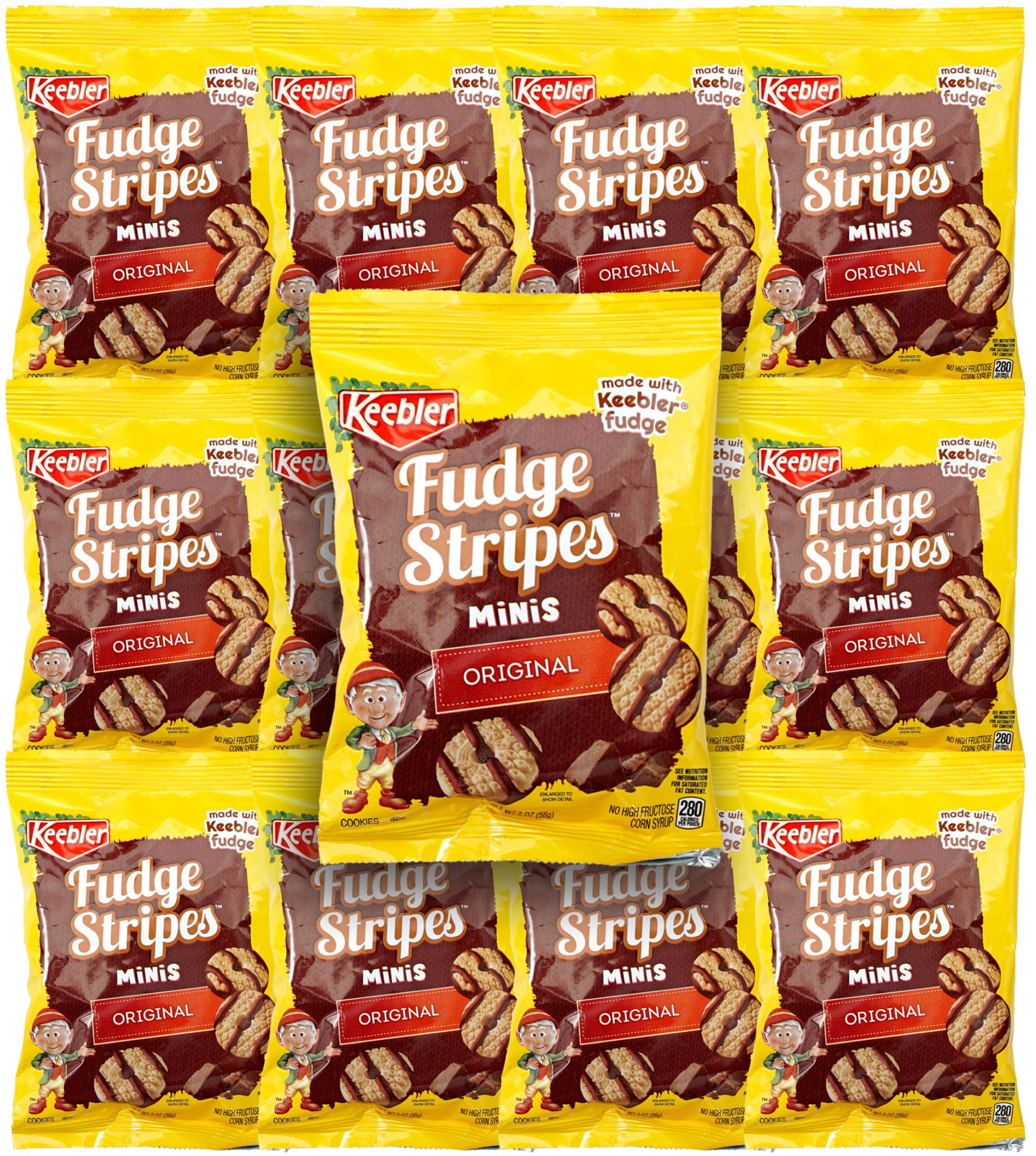 Keebler Fudge Stripes Minis 12 Pack, 2oz Individual Cookie Bags ...