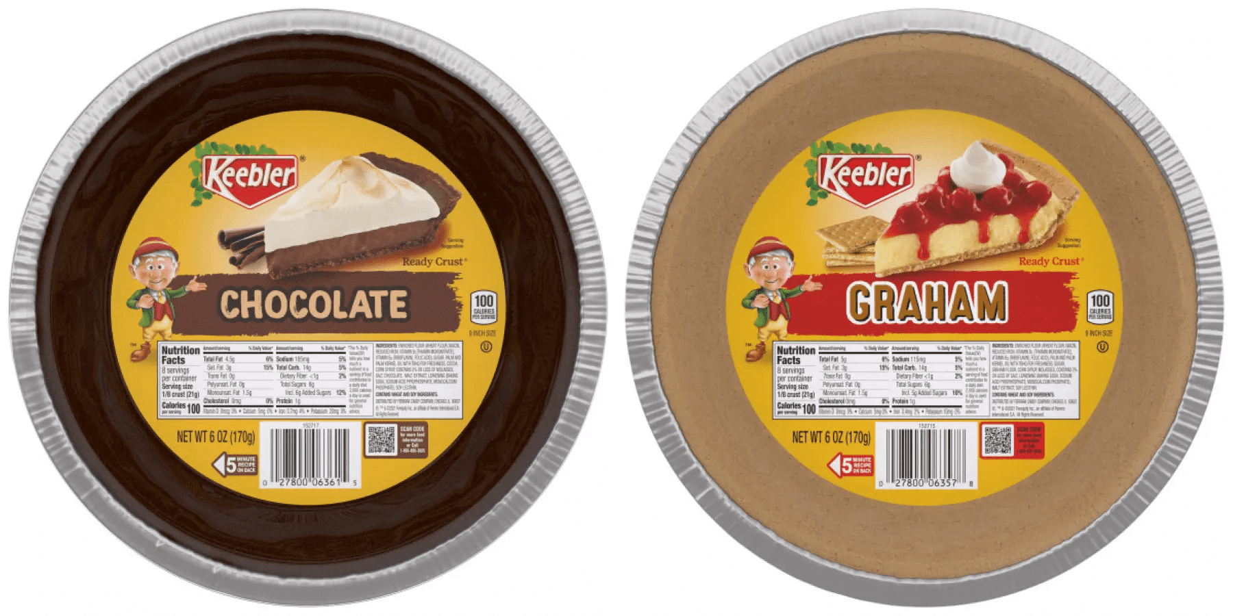 Keebler Reduced Fat 9" Graham Cracker Pie Crust, 6 oz&Keebler 10 ...