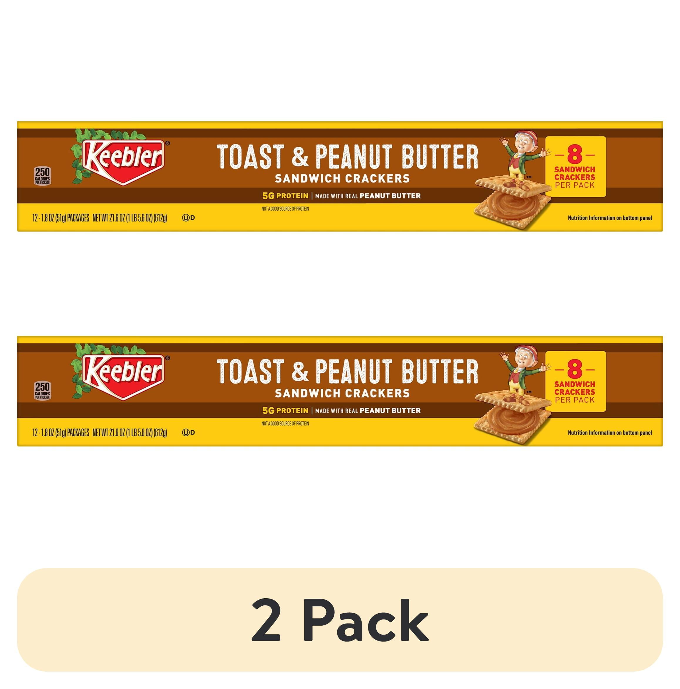 (2 pack) Keebler Toast and Peanut Butter Sandwich Crackers, Single Serve Snack Crackers, 12 ...