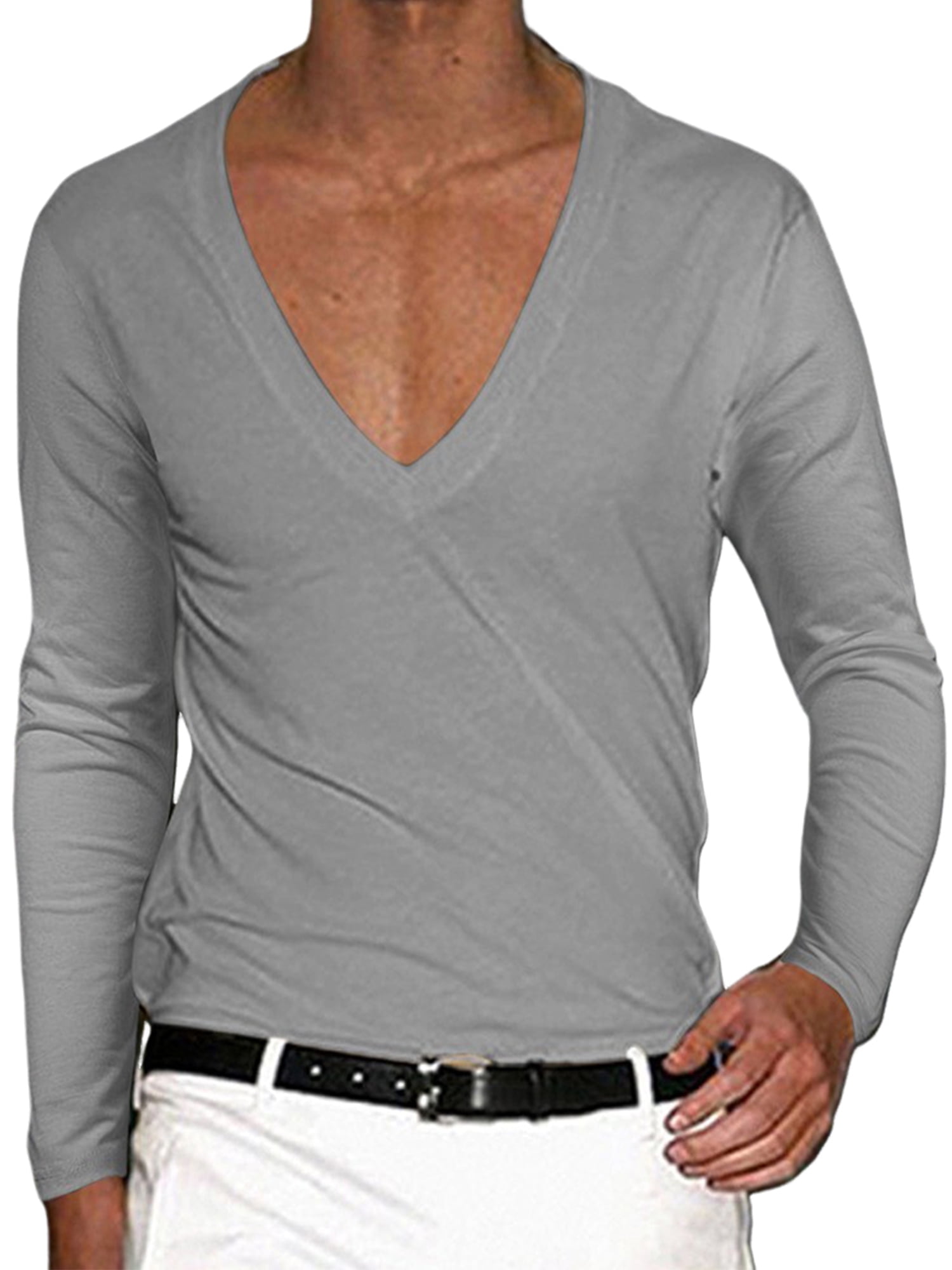 Keeccty Men Long Sleeve V-Neck Plain T-Shirt Undershirts - Walmart.com