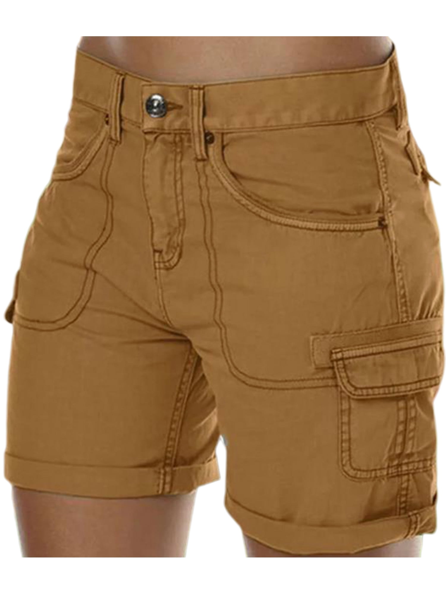 Keeccty Women Classic Solid Color Bright Line Decoration Cargo Shorts ...