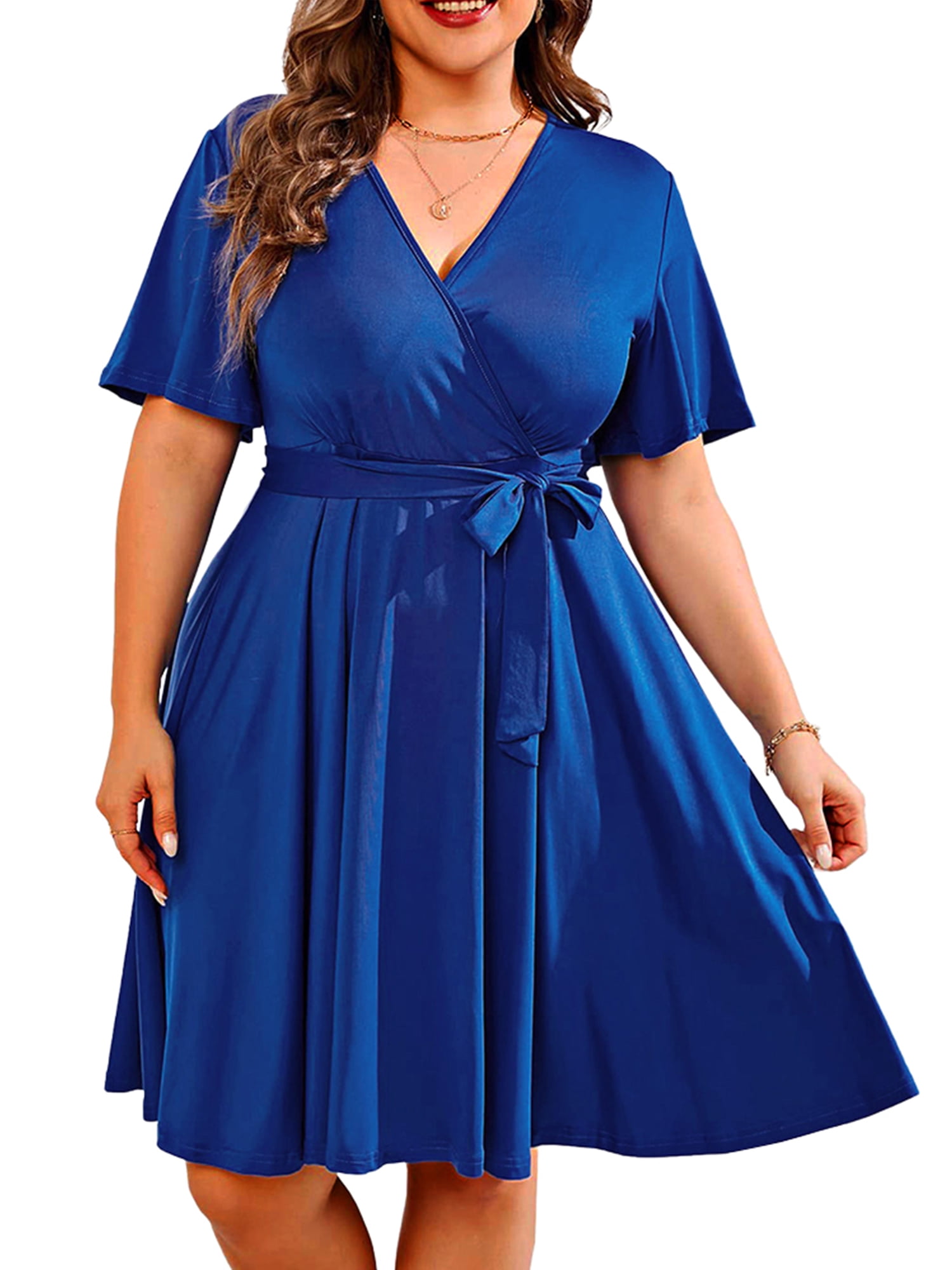 Keeccty Women Elegant Summer Frock Butterfly Short Sleeve Swing Wrap ...