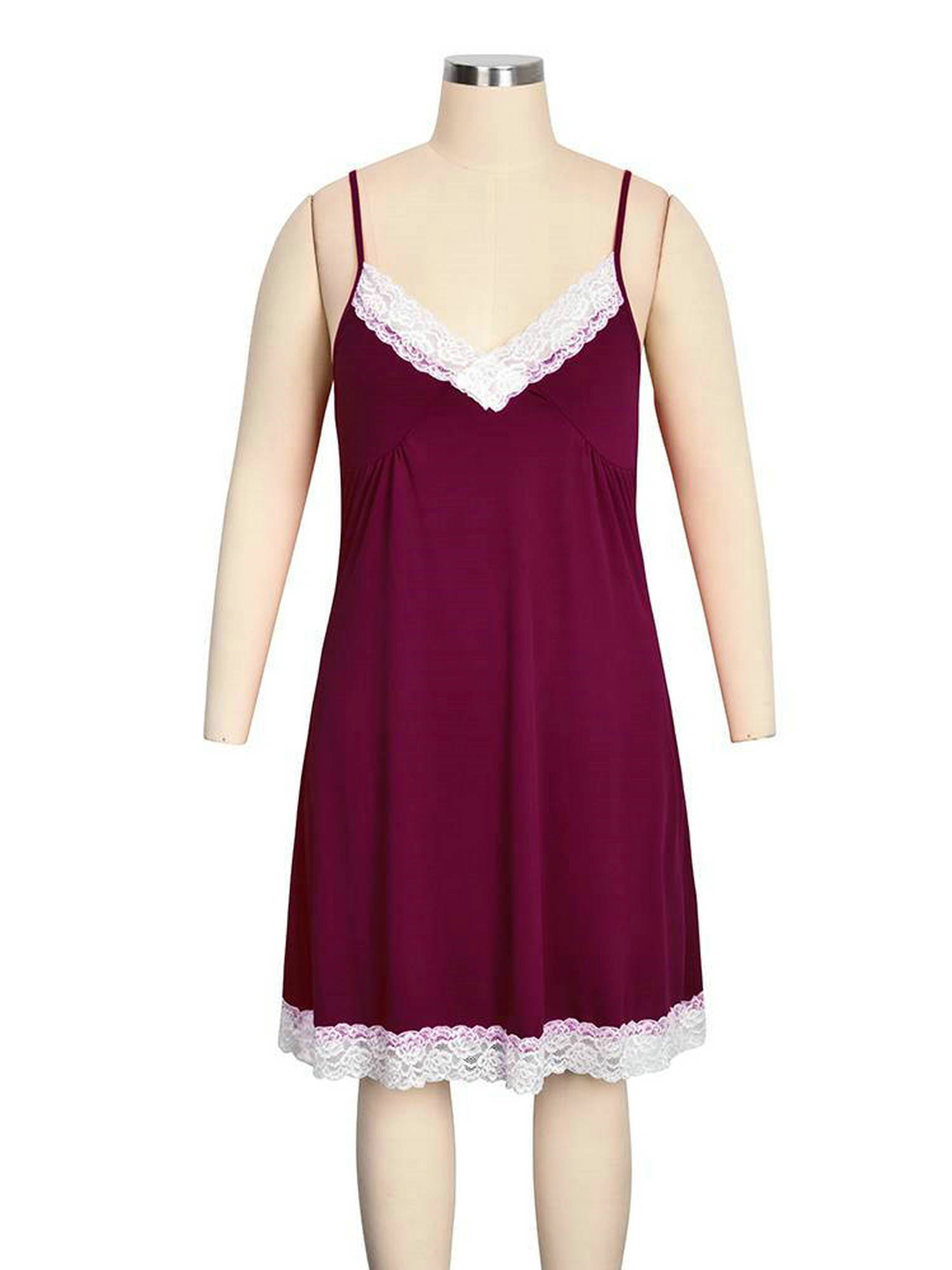 Keeccty Women Plus Size Sexy Lace Sleeveless Backless Pajama Nightdress ...