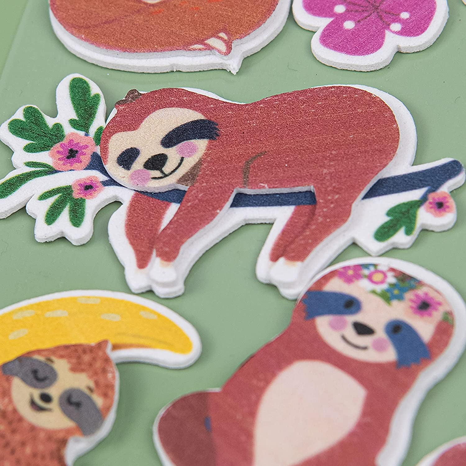 Keedle Doodle 3D Foam Adorable Sloth Stickers – 6 Sheets with 72 Self ...
