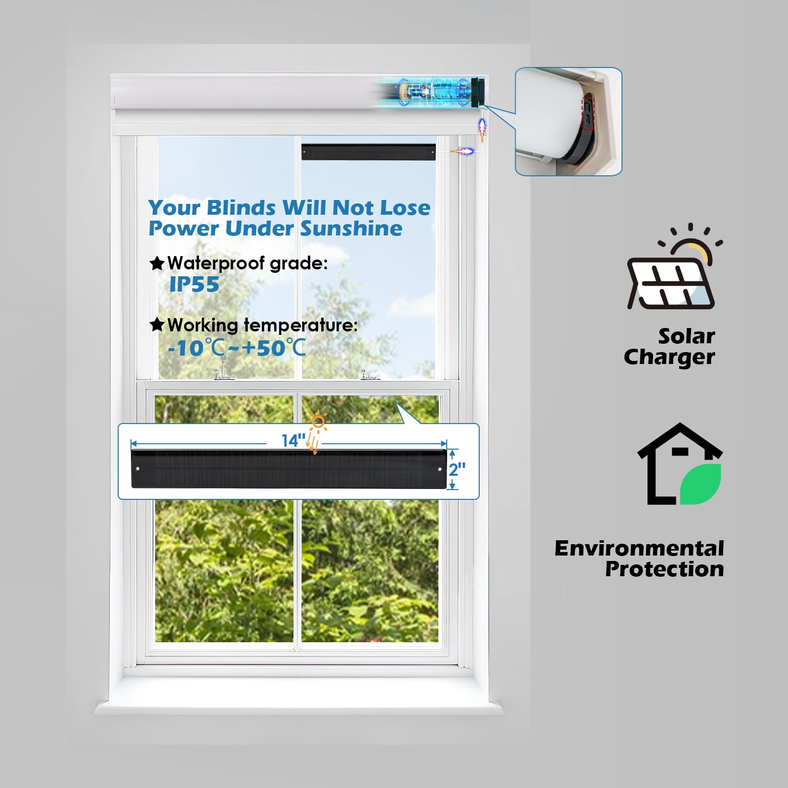 Keego 14" x 2" (35cm x 5cm) Solar Panel Can be Attached on Window ...