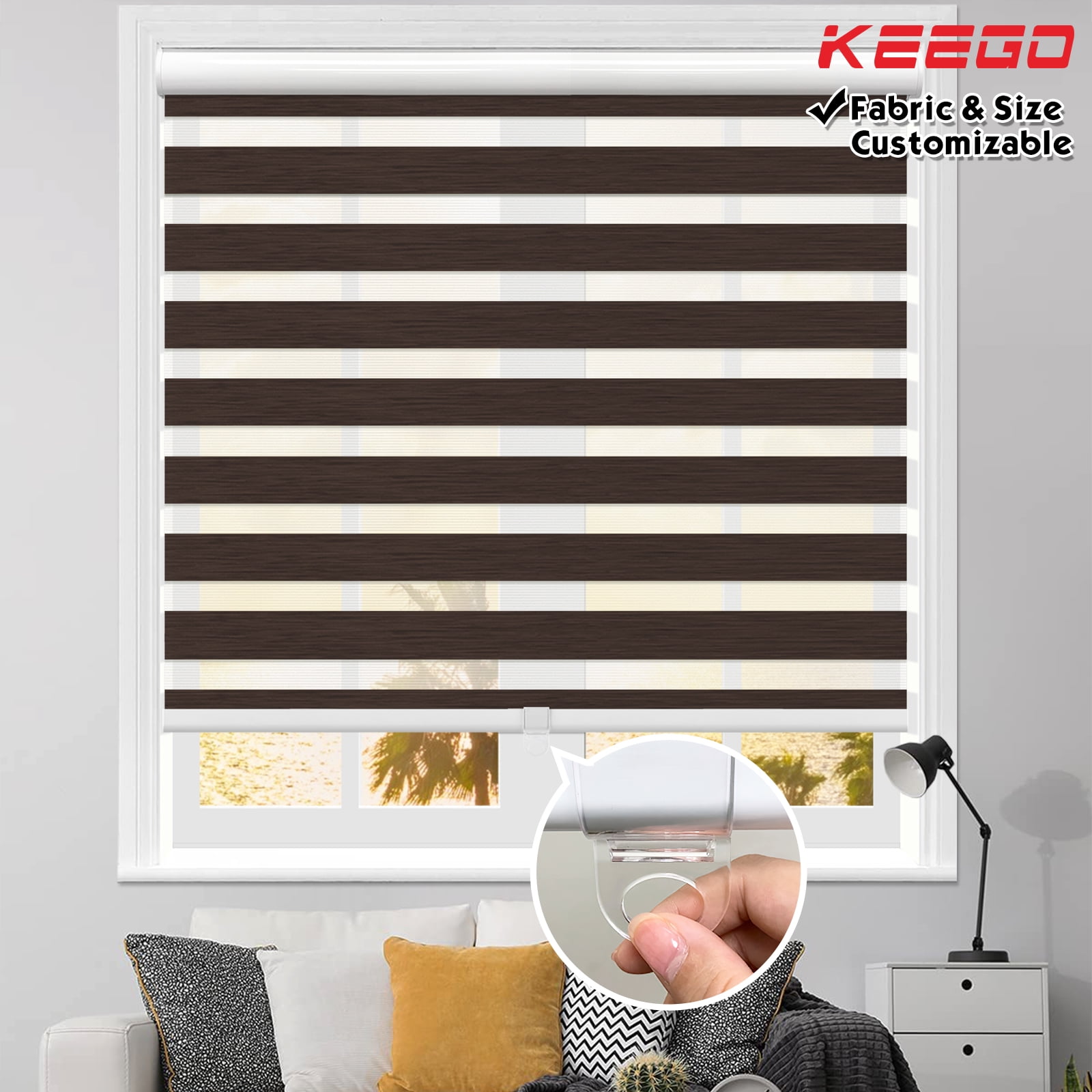 Keego 50% Blackout Cordless Zebra Window Shades Blinds with Modern Design Roller Shade Privacy ...