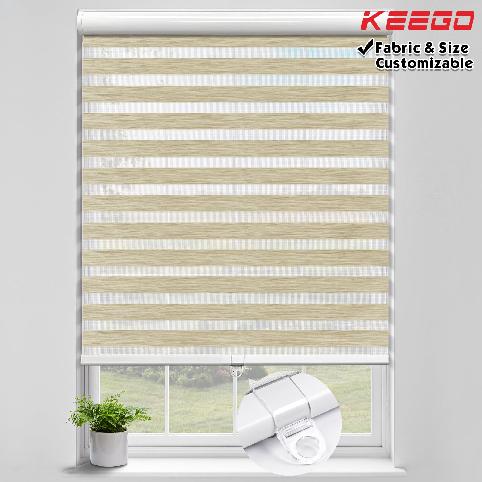 Keego 85% Blackout Cordless Zebra Shades Light Filtering Roller Shade ...