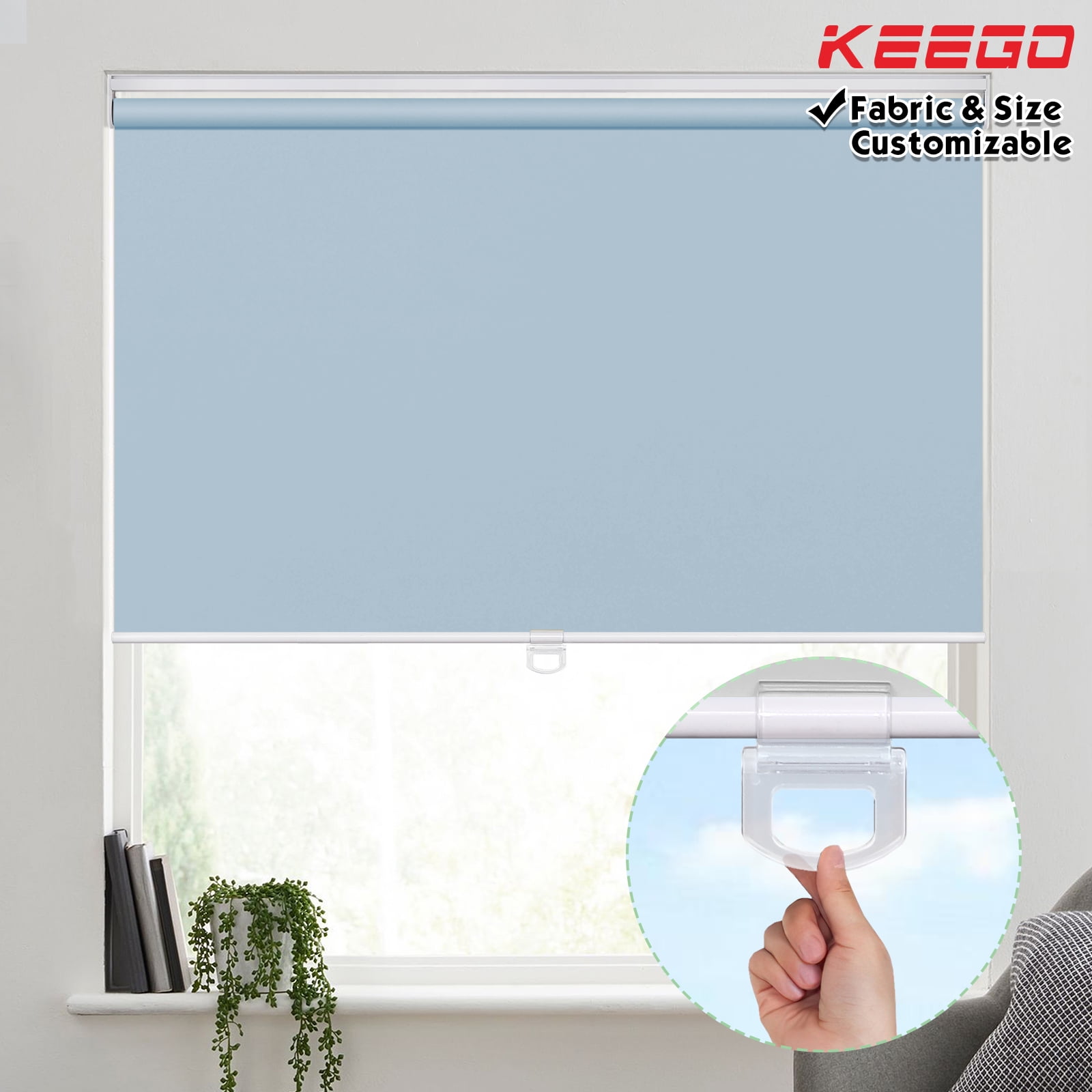 Keego Cordless Roller Shades Free-Stop Windows Blinds 100% Blackout ...