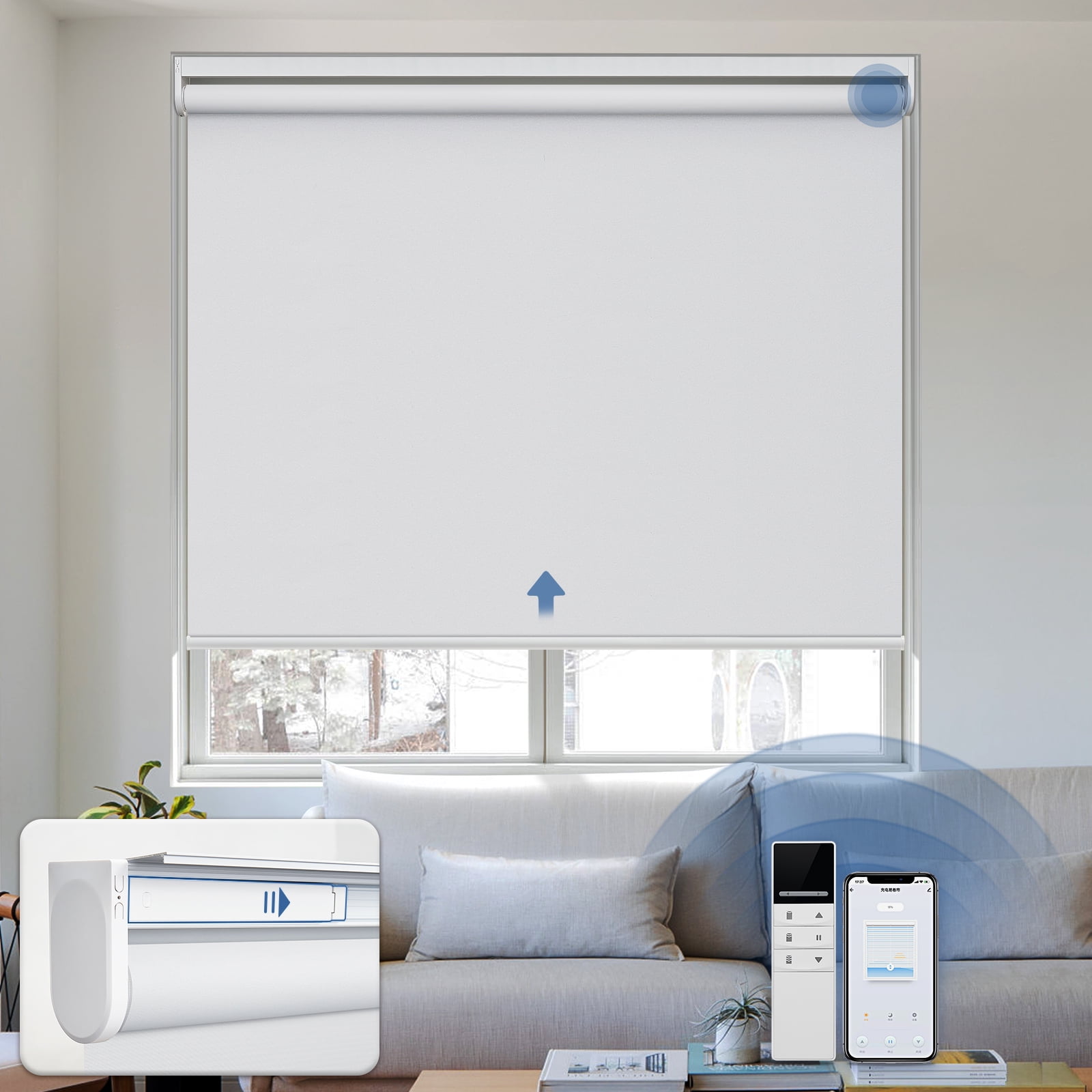 Keego Motorized Remote Control Window Shades, White 18" x 36" - Walmart.com