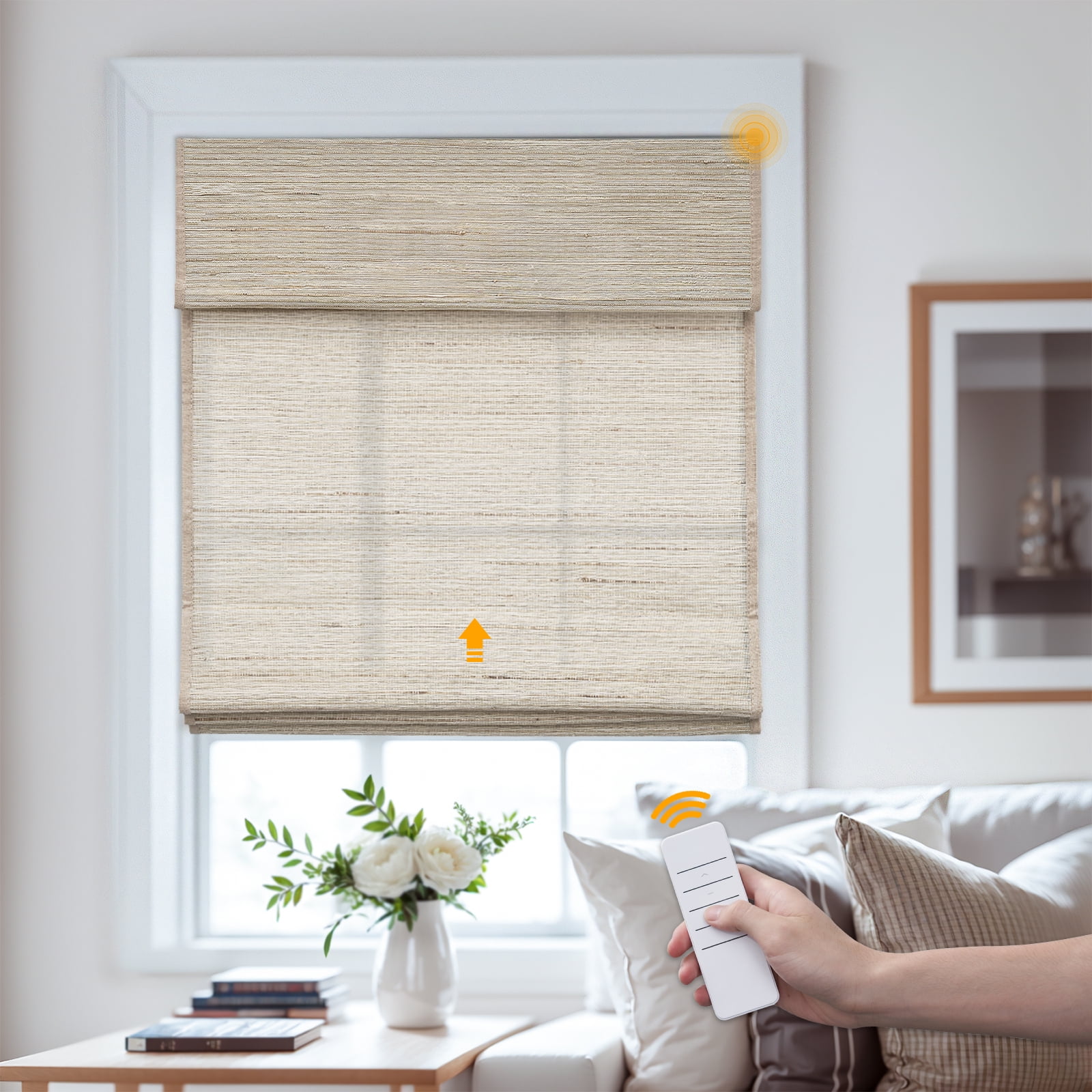 Keego Motorized Roman Shades Blackout Natural Fabric Rechargeable ...