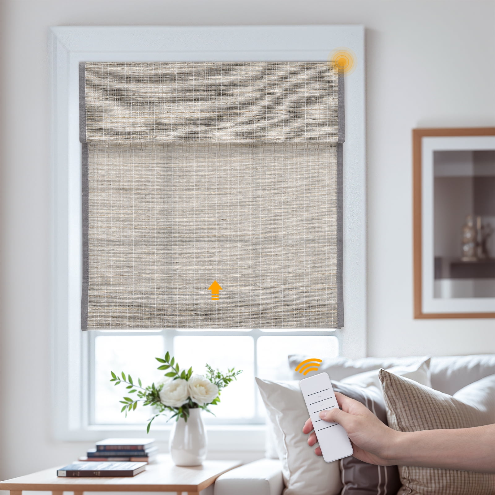 Keego Motorized Roman Shades Blackout Natural Fabric Rechargeable ...