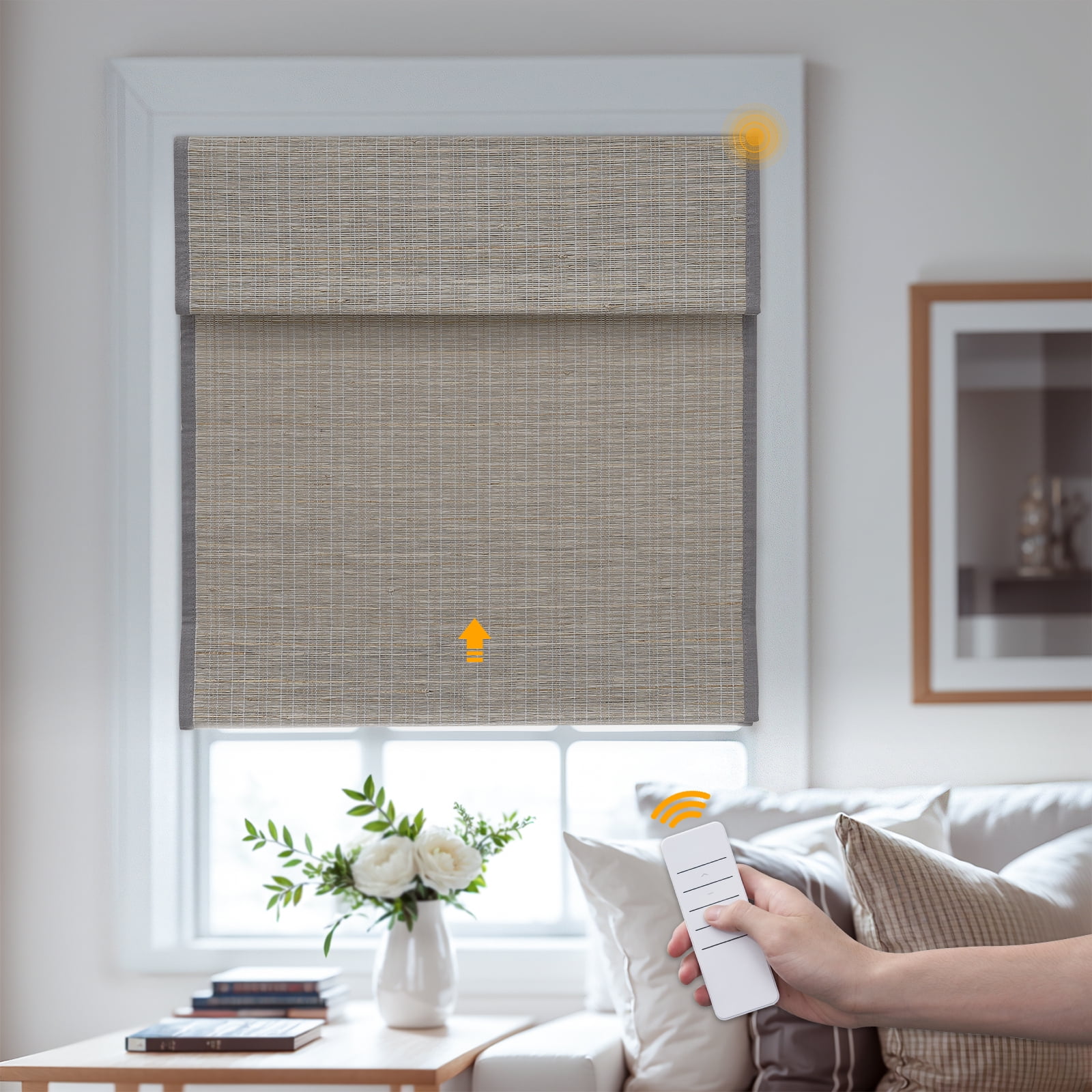 Keego Motorized Roman Shades Blackout Natural Fabric Rechargeable ...