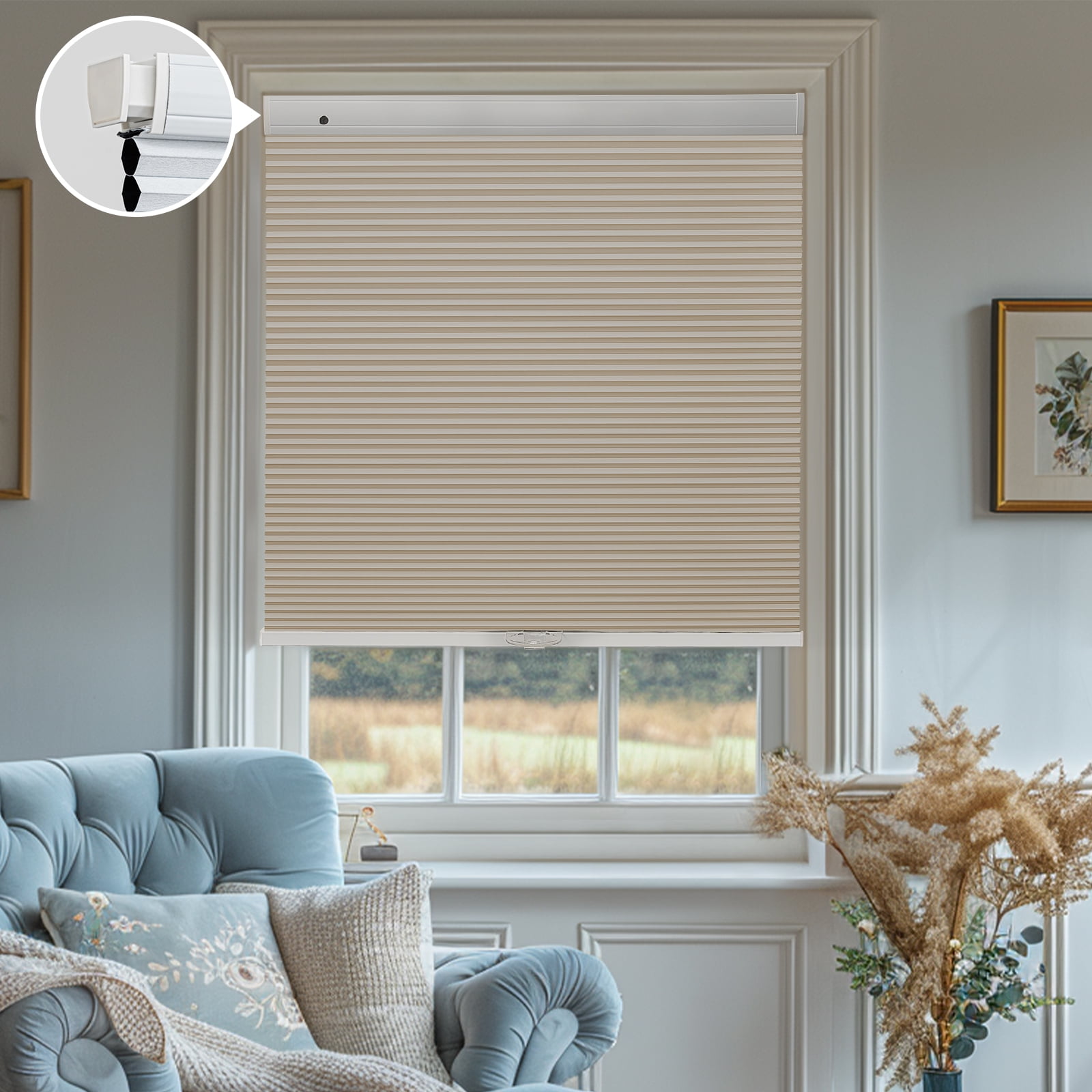 Keego New Upgraded No Drill Cordless Cellular Shades Blackout Honeycomb ...