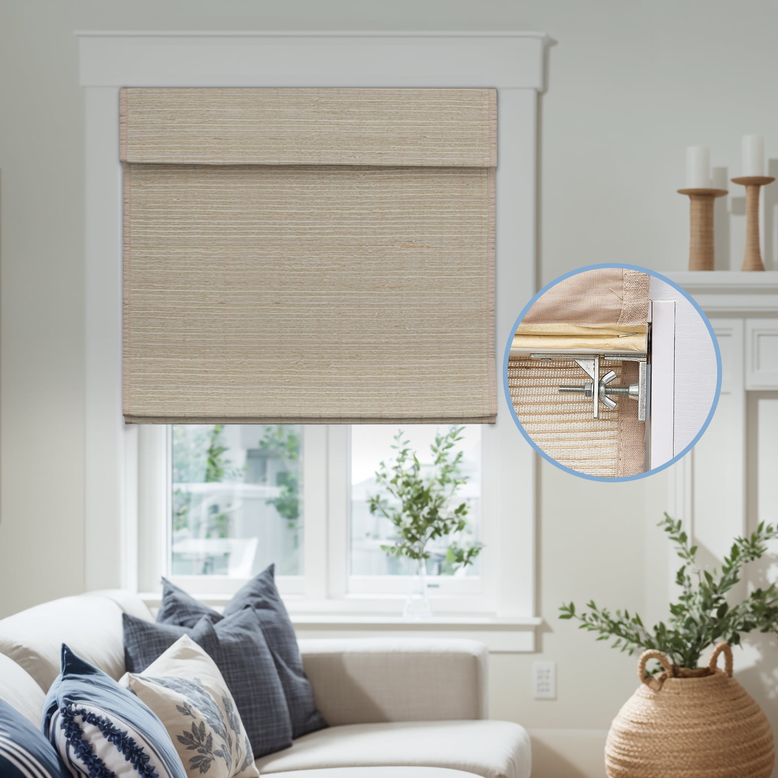 Keego No Drill No Tools Roman Shades for Windows Cordless Blackout ...