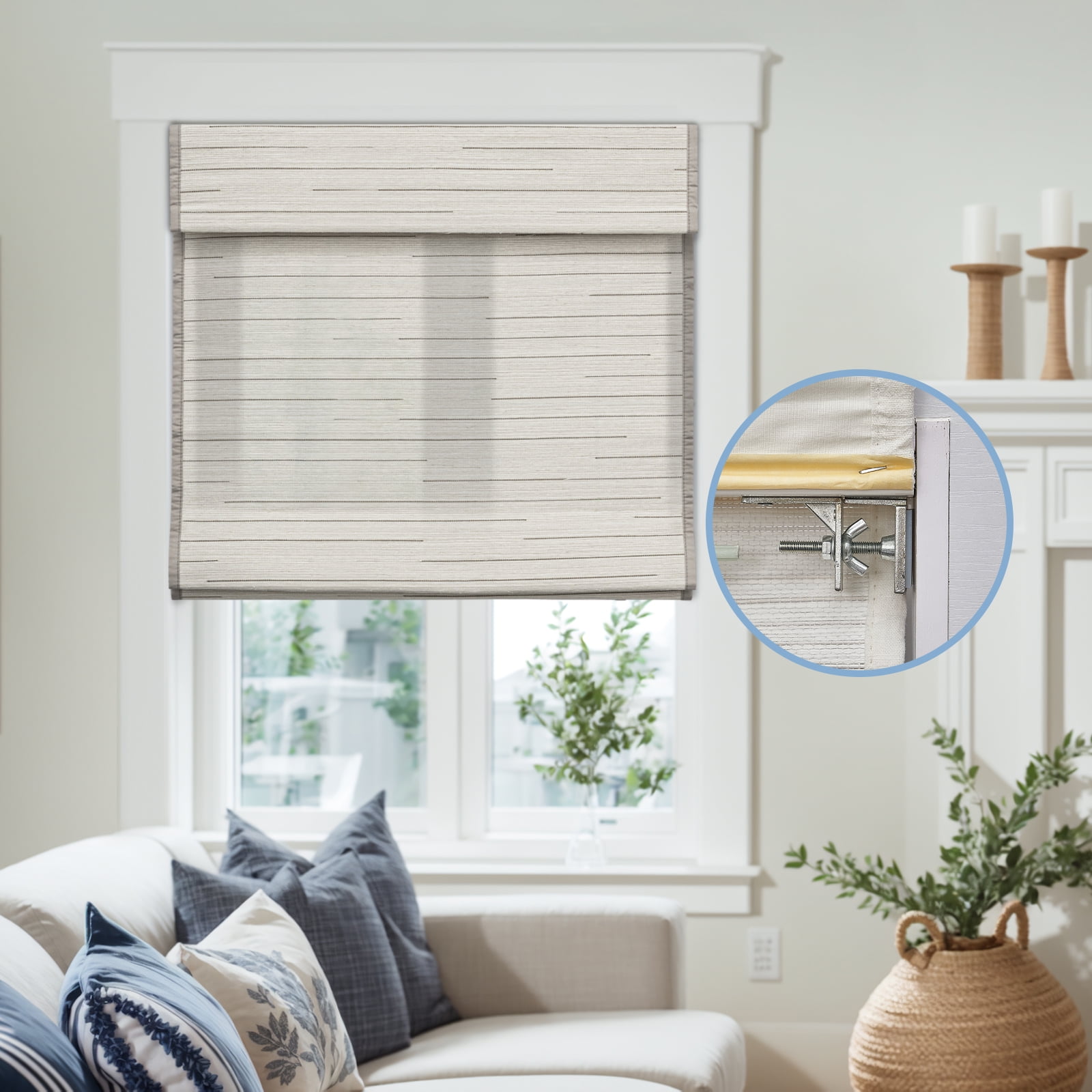 Keego No Drill No Tools Roman Shades for Windows Cordless Blackout ...