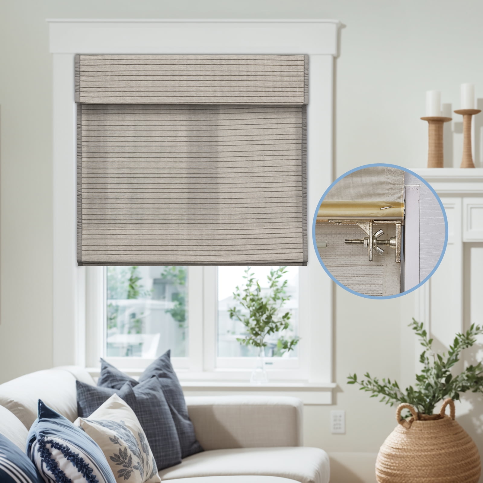 Keego No Drill No Tools Roman Shades for Windows Cordless Blackout ...