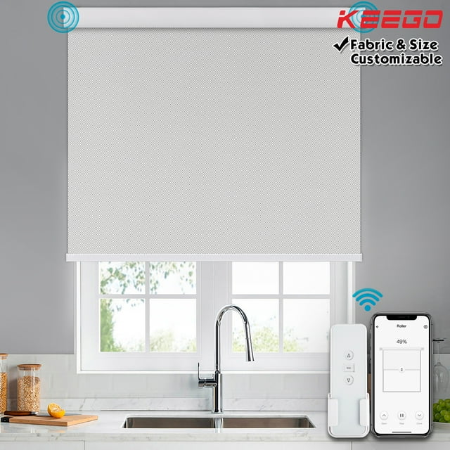 Keego Indoor Roller Shade, Motorized Blackout Blinds, Remote Control, Child Safety, Gray, 50"w x ...