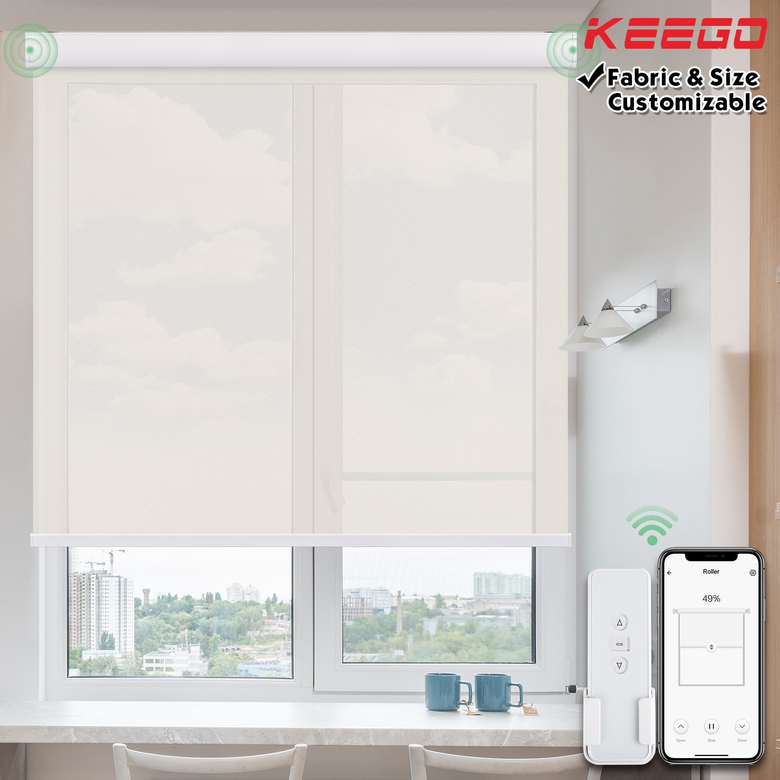 Keego Roller Sun Shade Motorized Blinds Smart Blind Window Shades Light ...