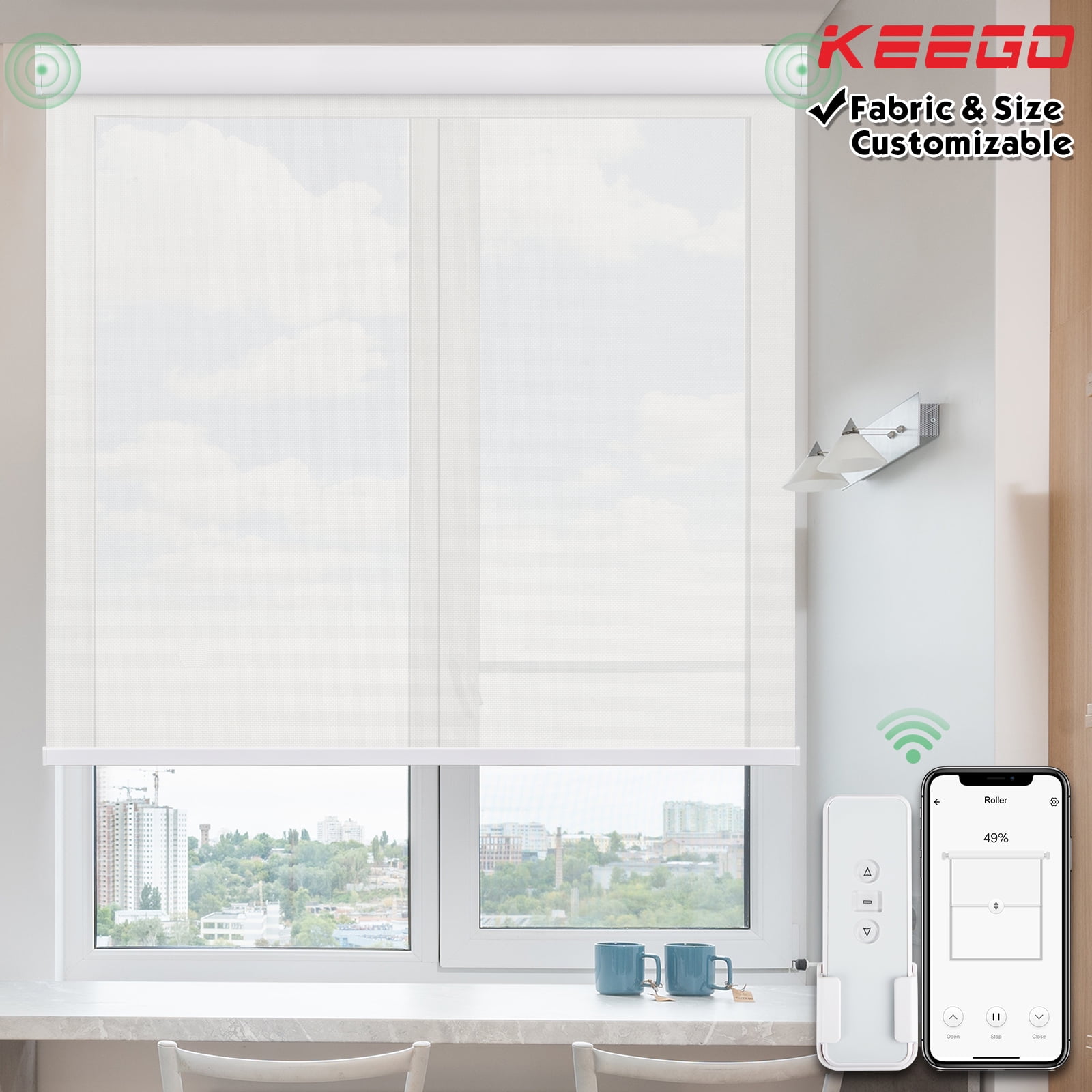 Keego Roller Sun Shade Motorized Blinds Smart Blind Window Shades Light Filtering Roller Shade ...