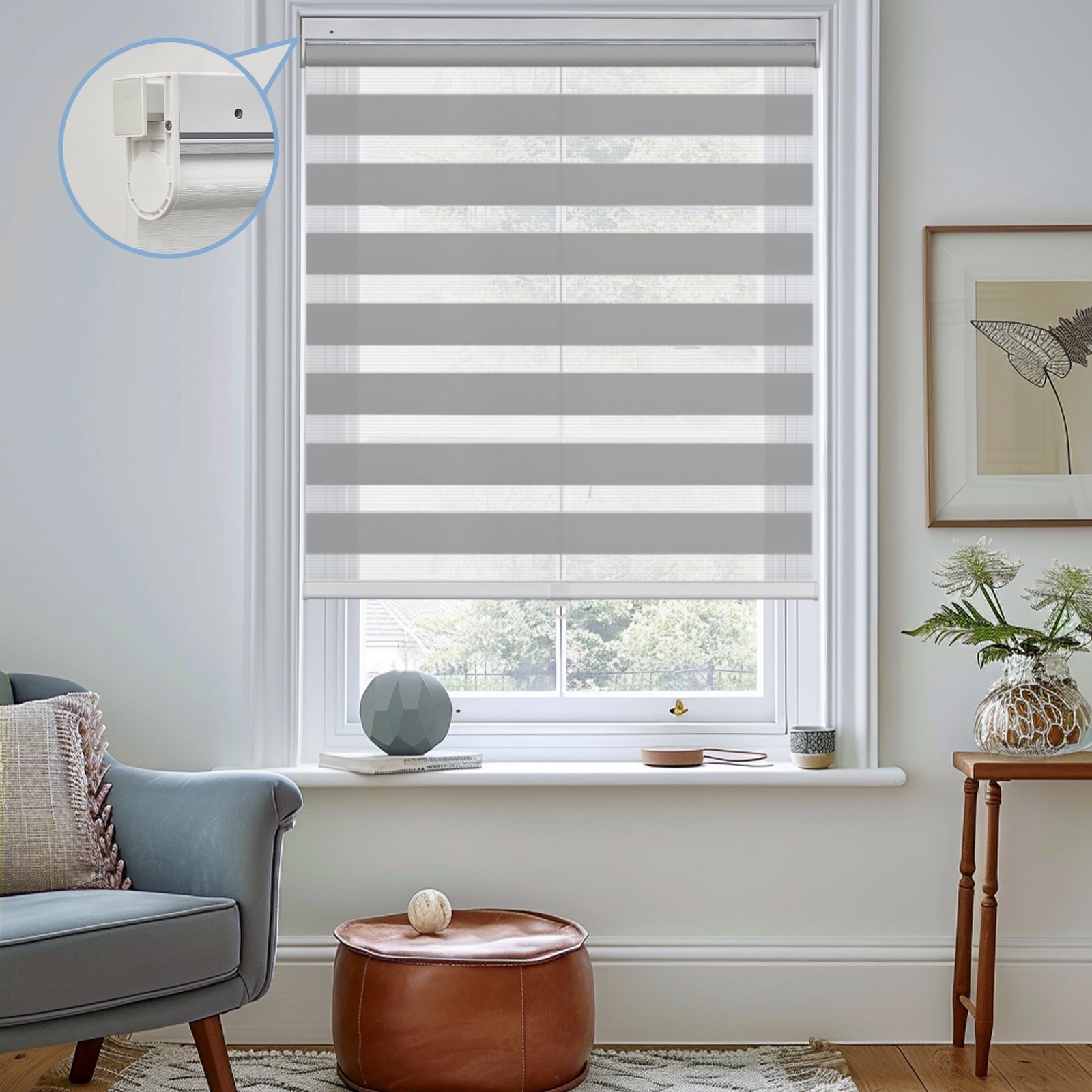 Keego No Tools No Drill Cordless Zebra Roller Blinds Light Filtering ...