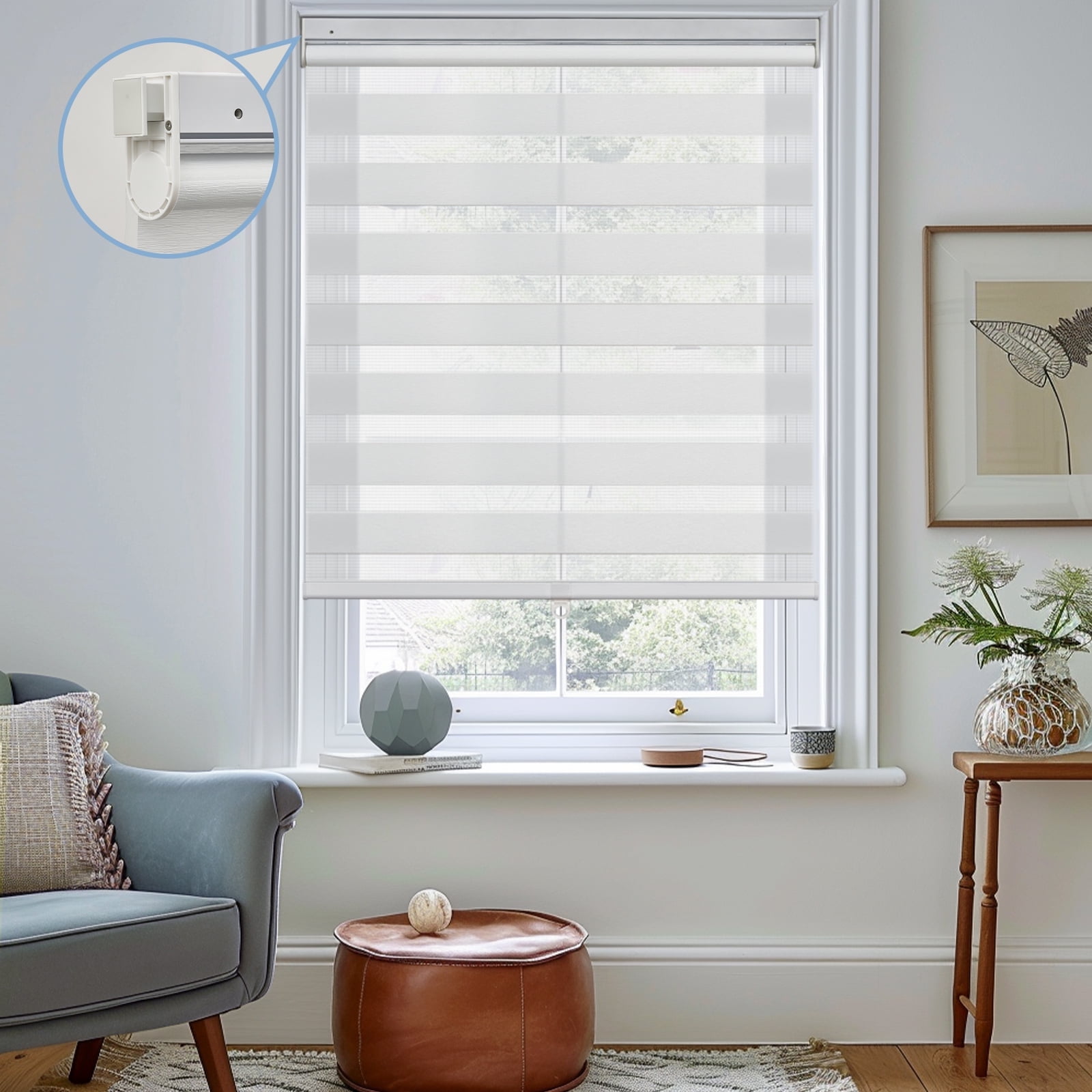 Keego No Tools No Drill Cordless Zebra Roller Blinds Light Filtering ...