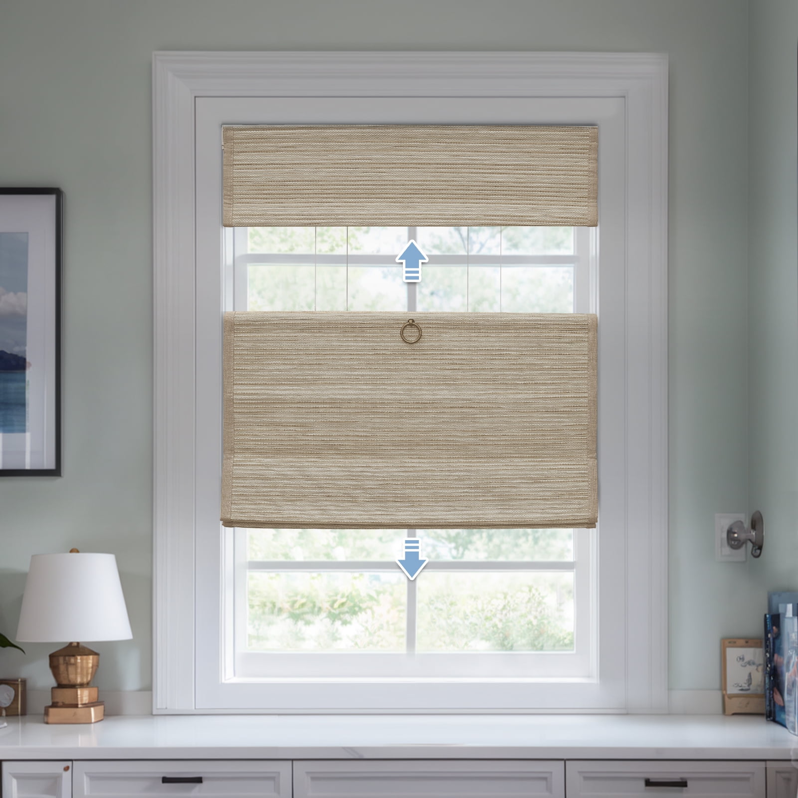 Keego Top Down Bottom Up Roman Shades for Windows Cordless Natural Fabric Roman Window Shades ...