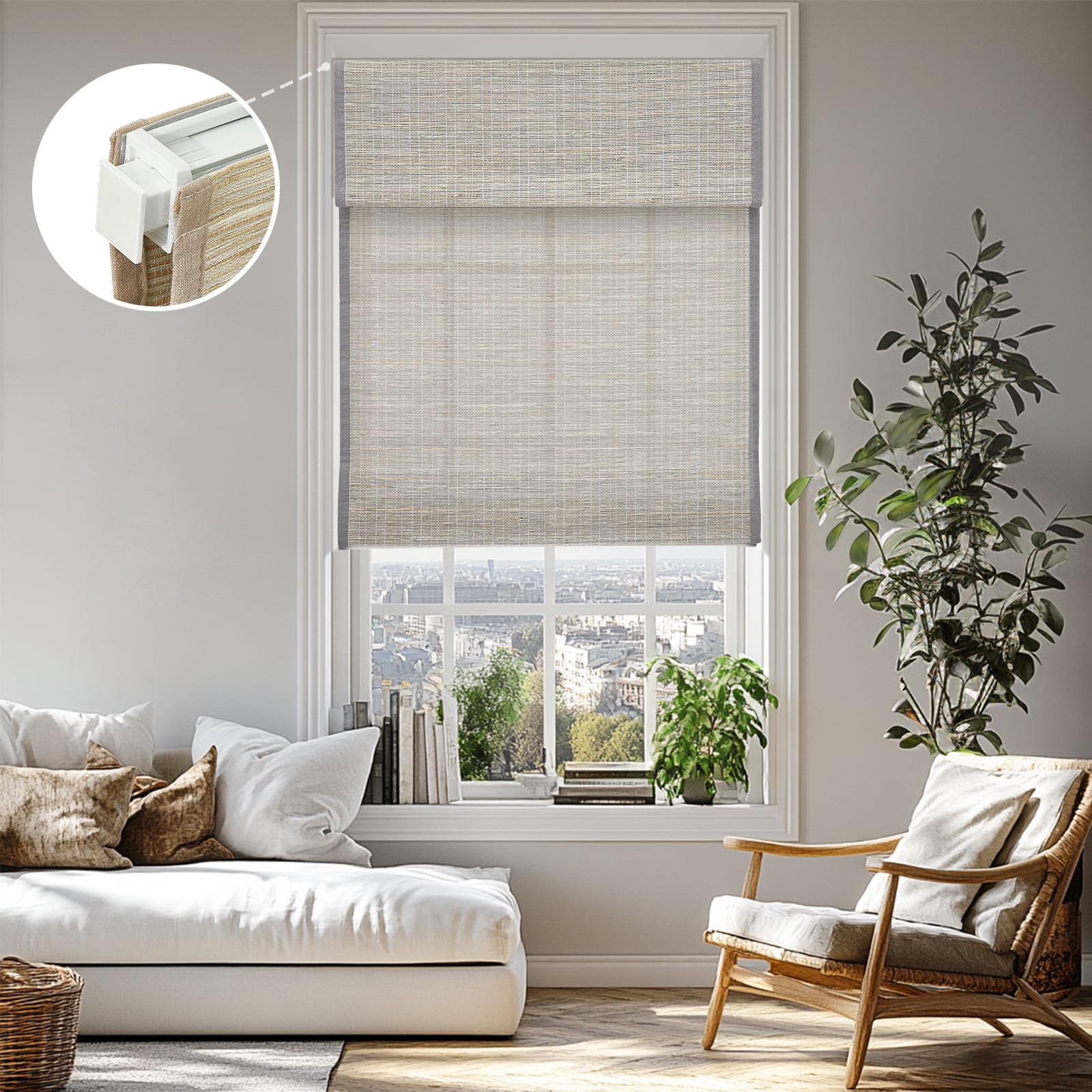Keego Upgraded No Drill Roman Shades Thermal Insulating Natural Fabric ...