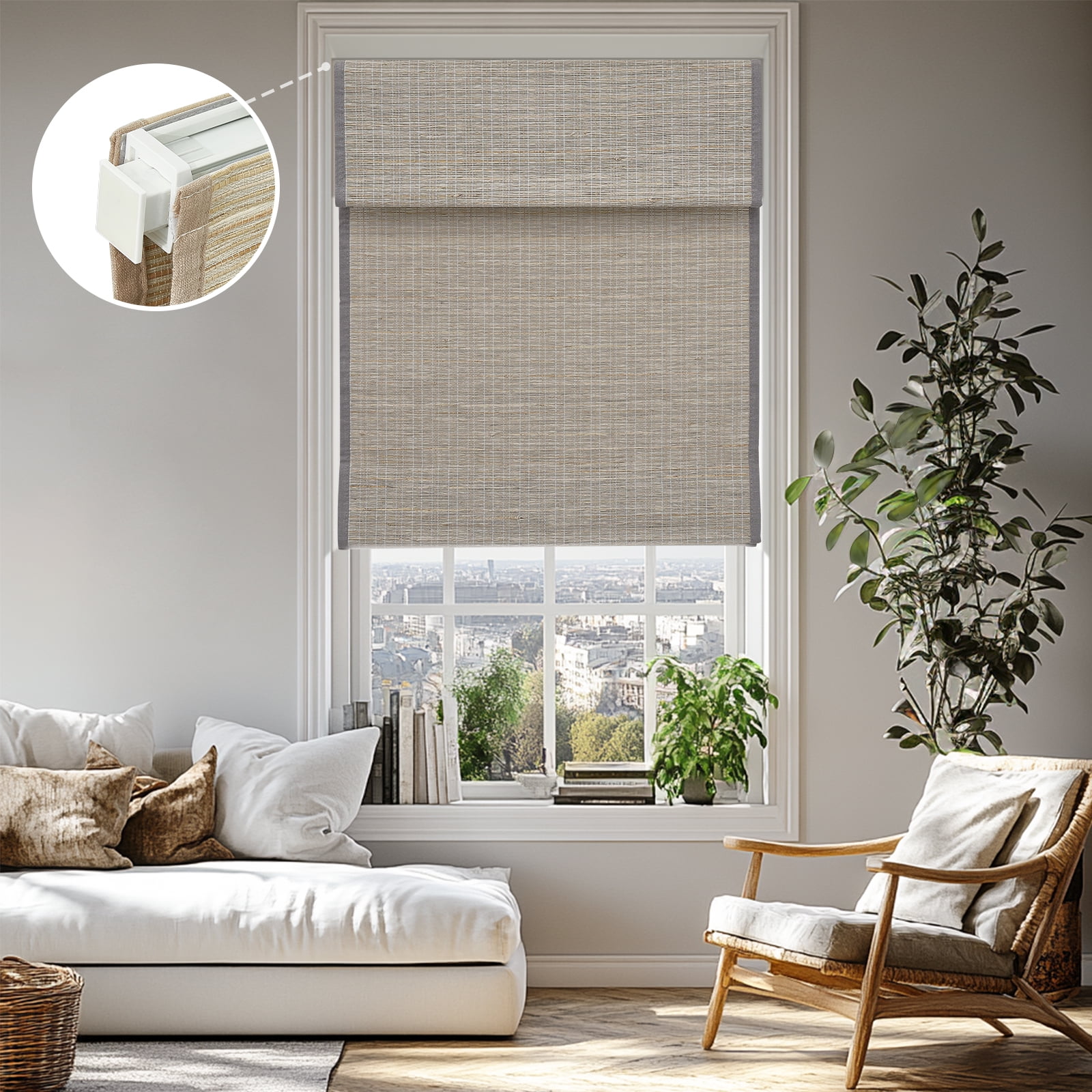 Keego Upgraded No Drill Roman Shades Thermal Insulating Natural Fabric ...