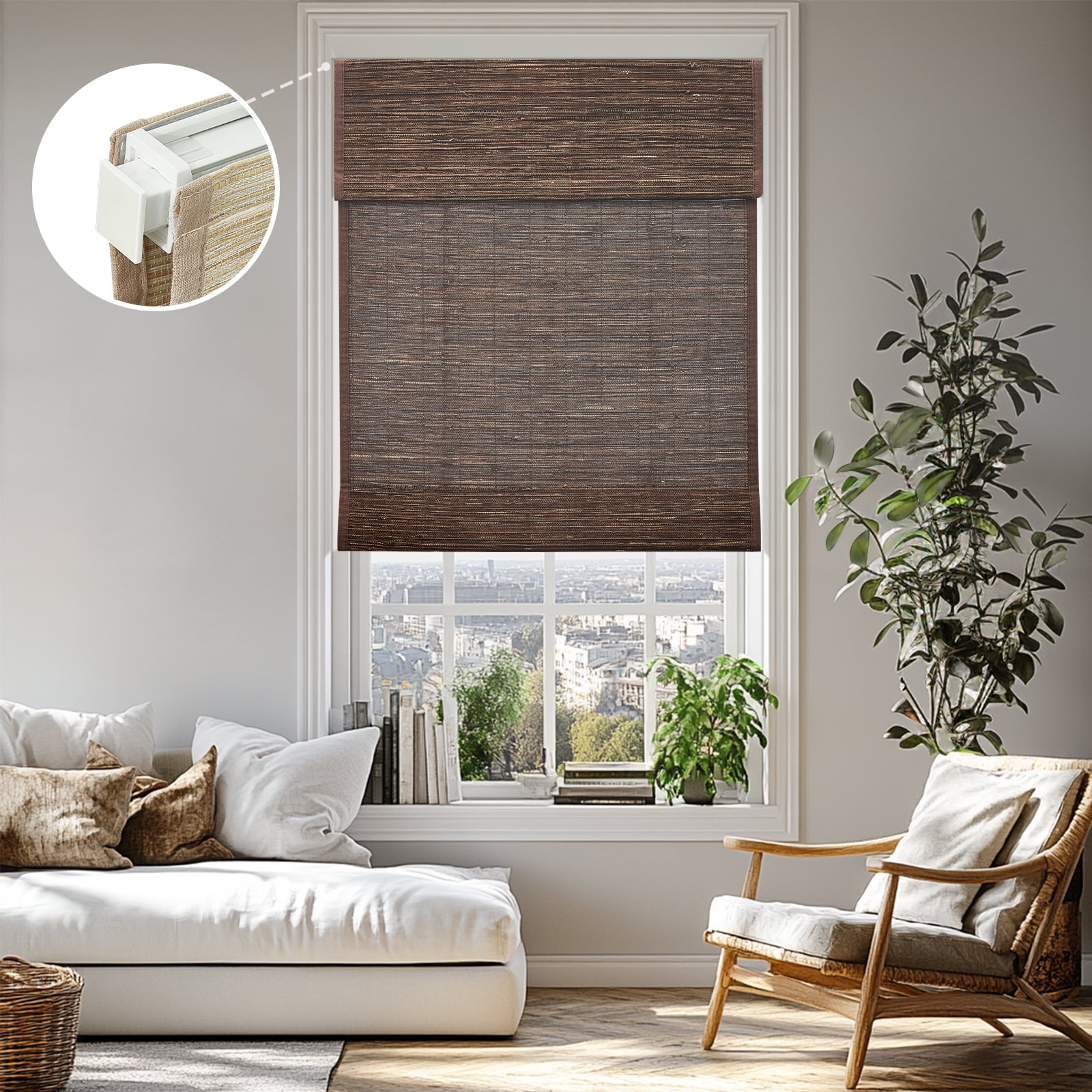 Keego Upgraded No Drill Roman Shades Thermal Insulating Natural Fabric ...