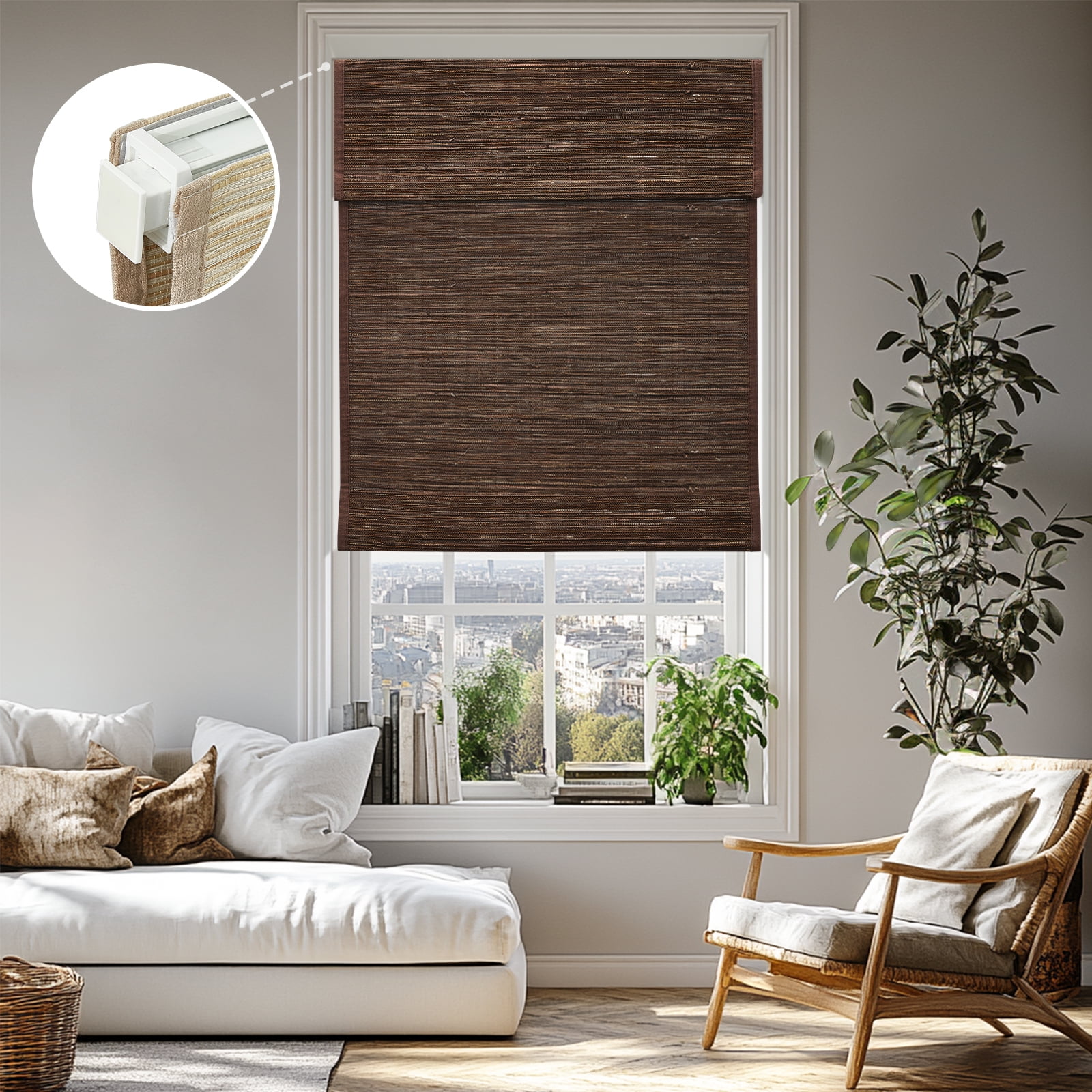 Keego Upgraded No Drill Roman Shades Thermal Insulating Natural Fabric ...