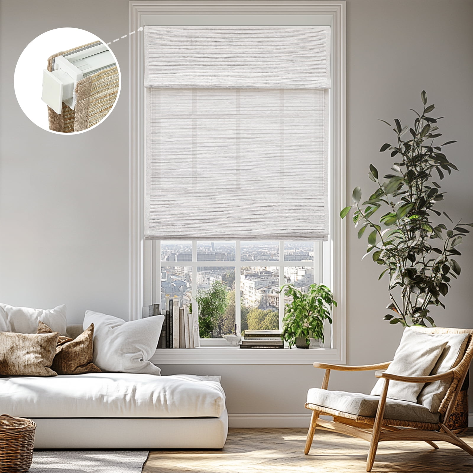 Keego Upgraded No Drill Roman Shades Thermal Insulating Natural Fabric ...