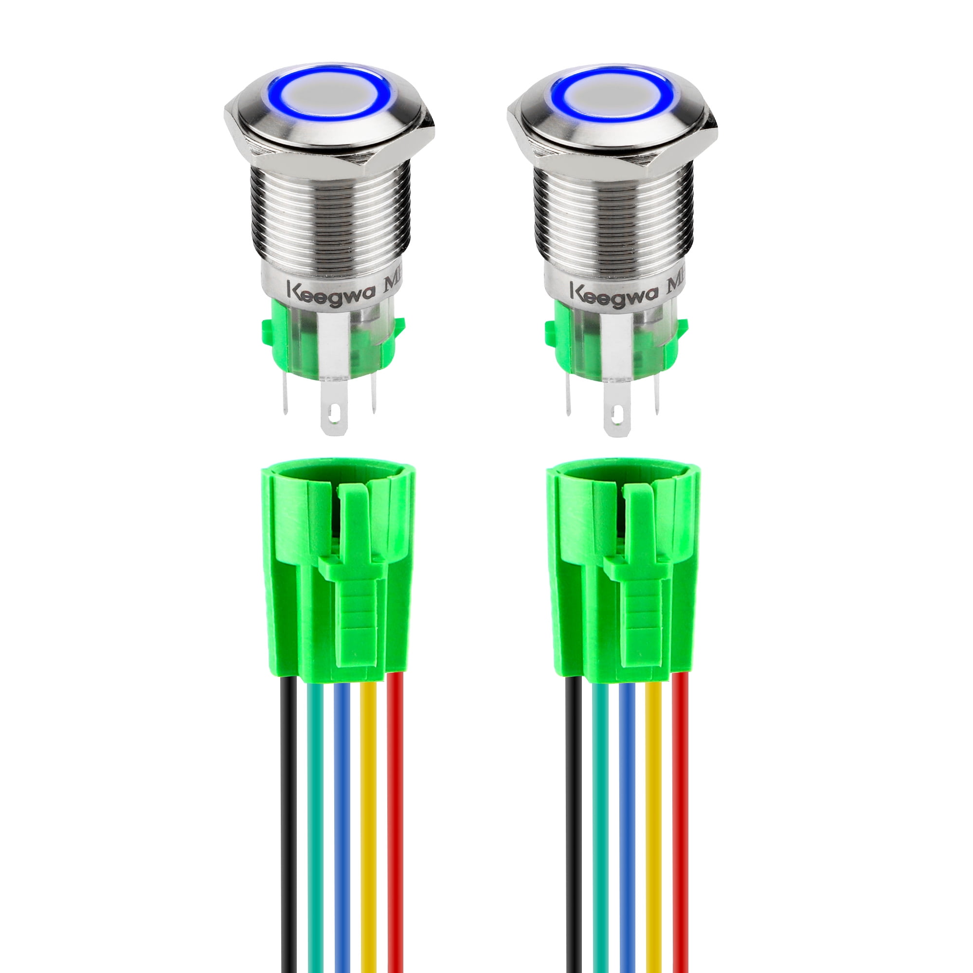 Keegwa (2 PCS) 16mm Latching Push Button Switch Silver Stainless Steel ...