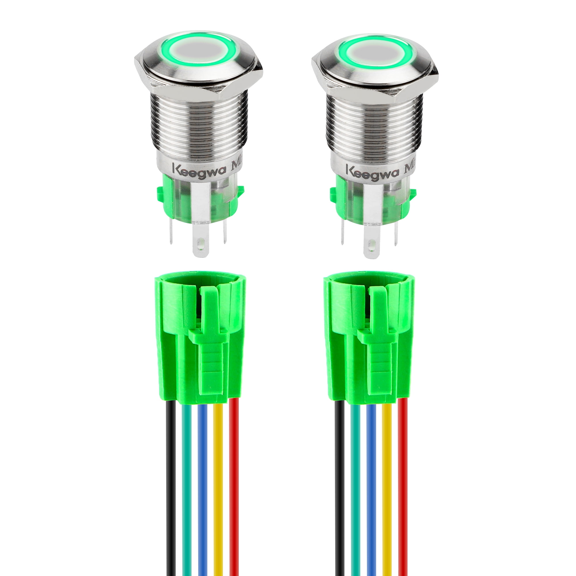 Keegwa (2 PCS) 16mm Latching Push Button Switch Silver Stainless Steel ...