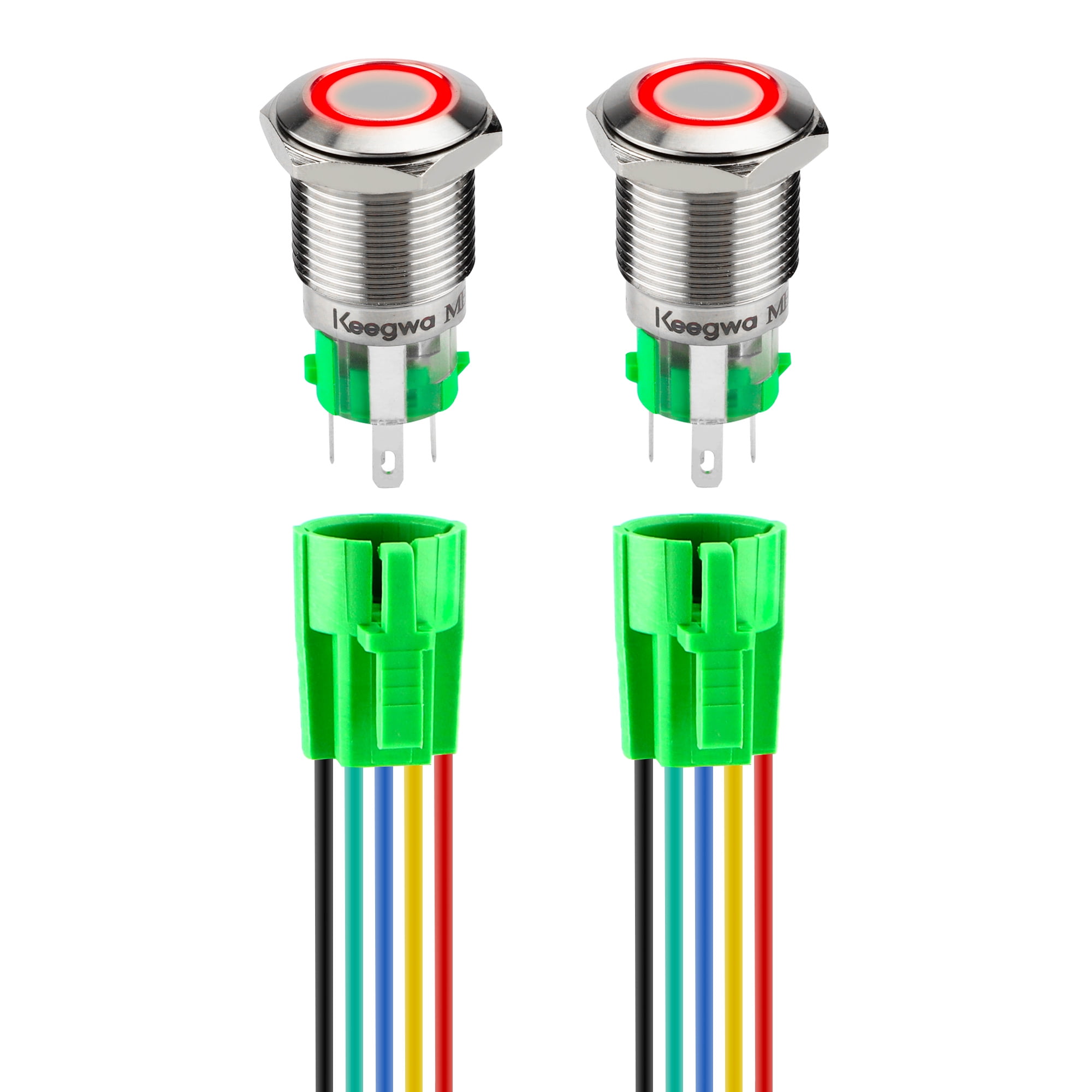 Keegwa (2 PCS) 16mm Latching Push Button Switch Silver Stainless Steel ...