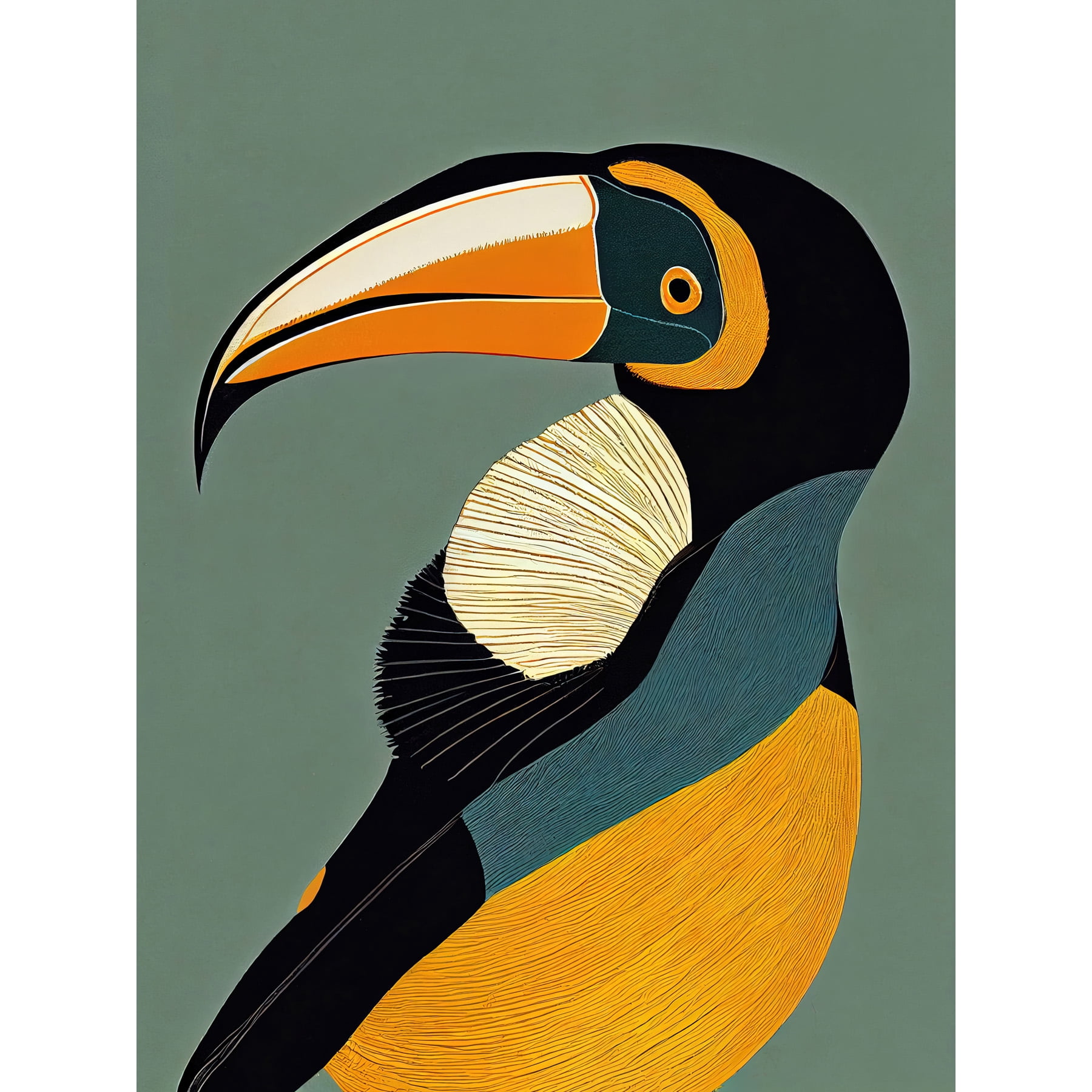 Keel Billed Toucan Bird Portrait Vintage Illustration Extra Large XL ...