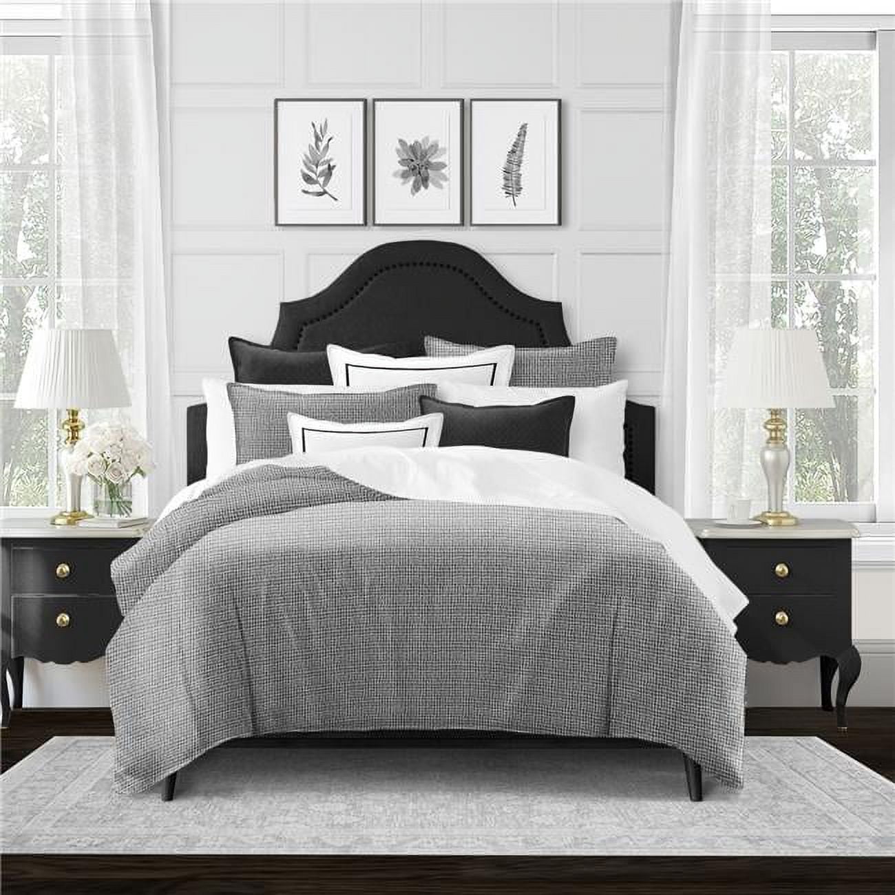 Keeley Charcoal Super King Size Coverlet & 2 Pillow Shams Set - 5 Piece ...