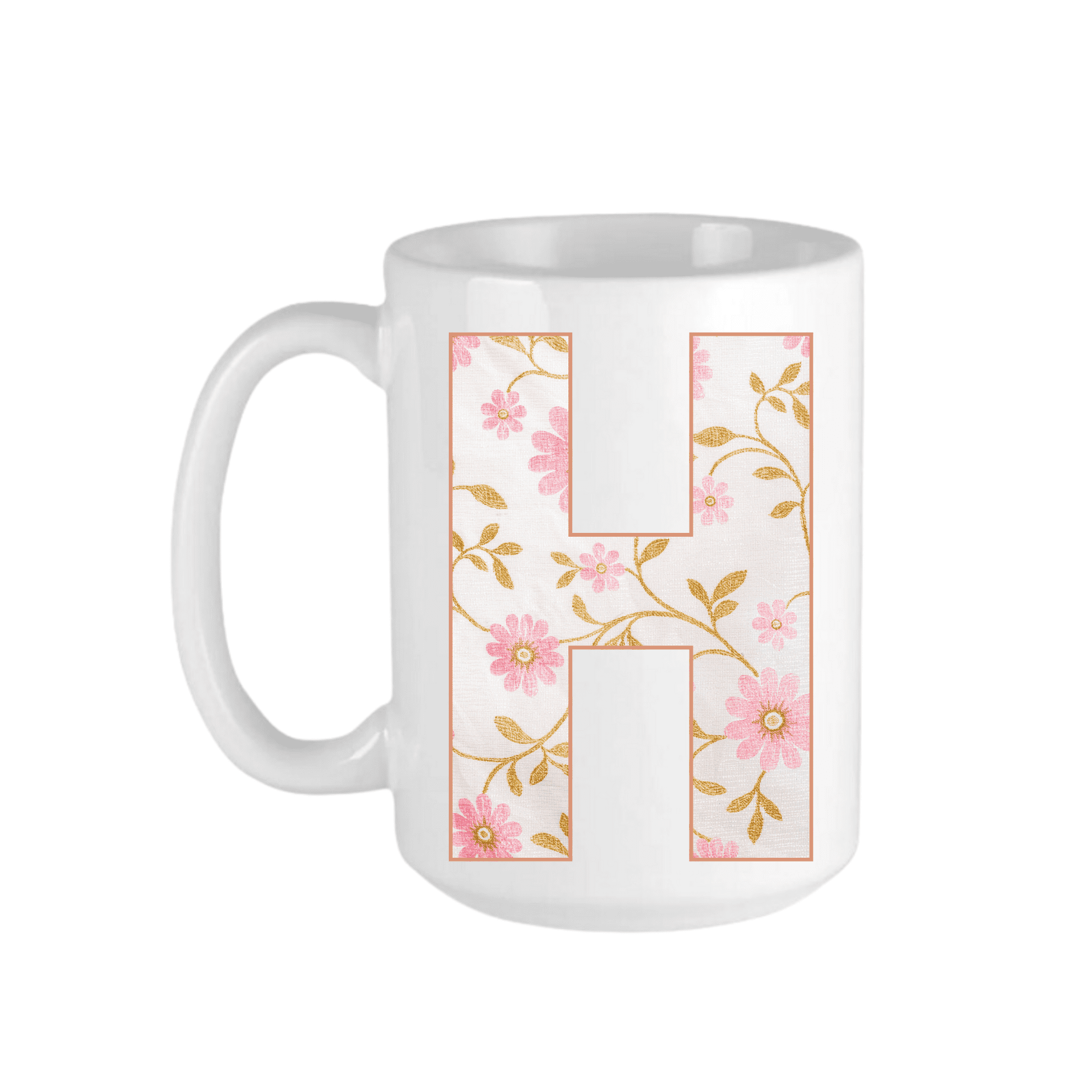 Keely's Letter H Initial Monogram Ceramic Coffee Mug, Floral Pink and ...