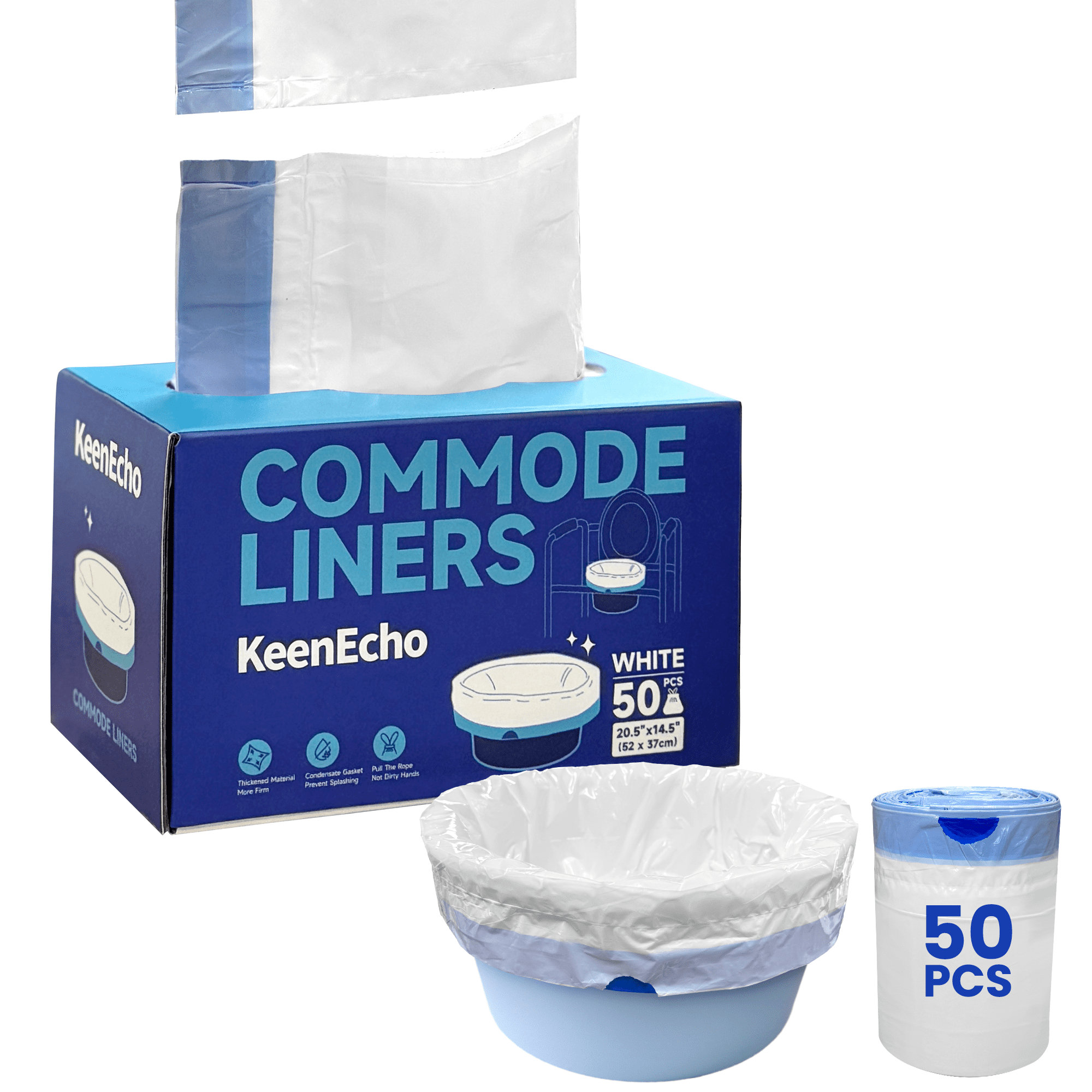 KeenEcho Bedside Commode Liners 50 Count | 100% Recycled Ocean Waste ...